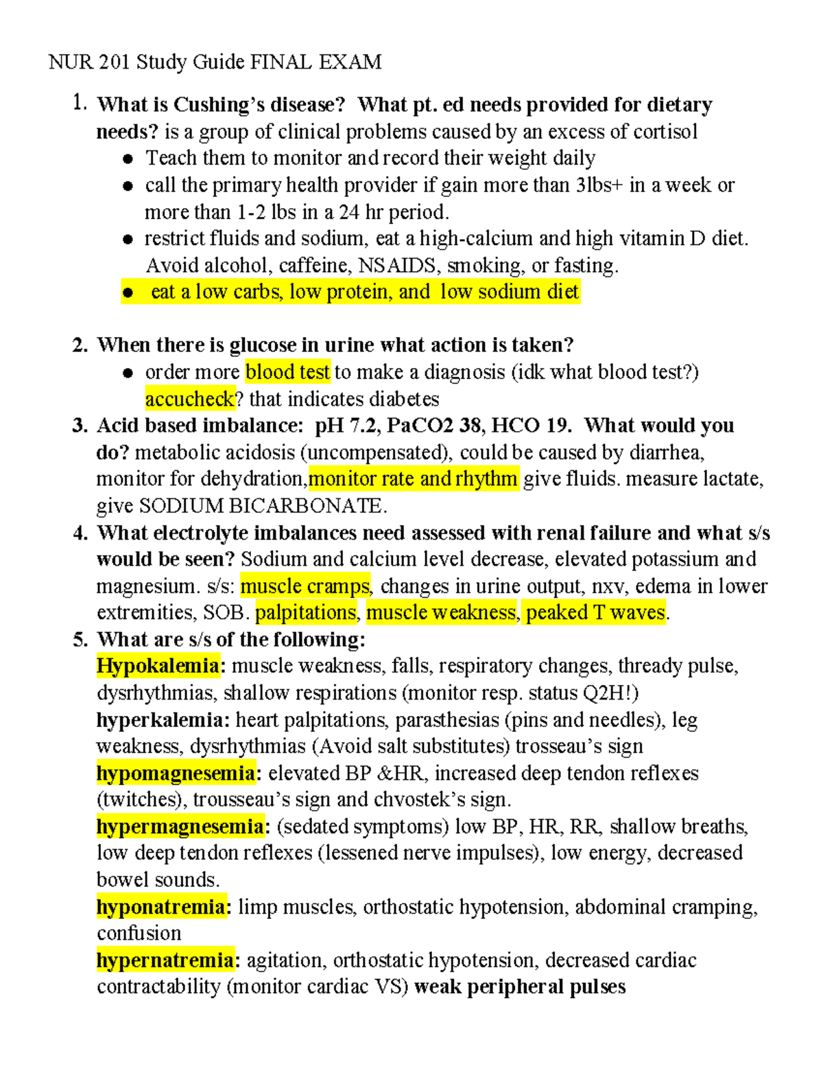 NUR 201 Study Guide: Key Concepts for Final Exam Review - Studocu