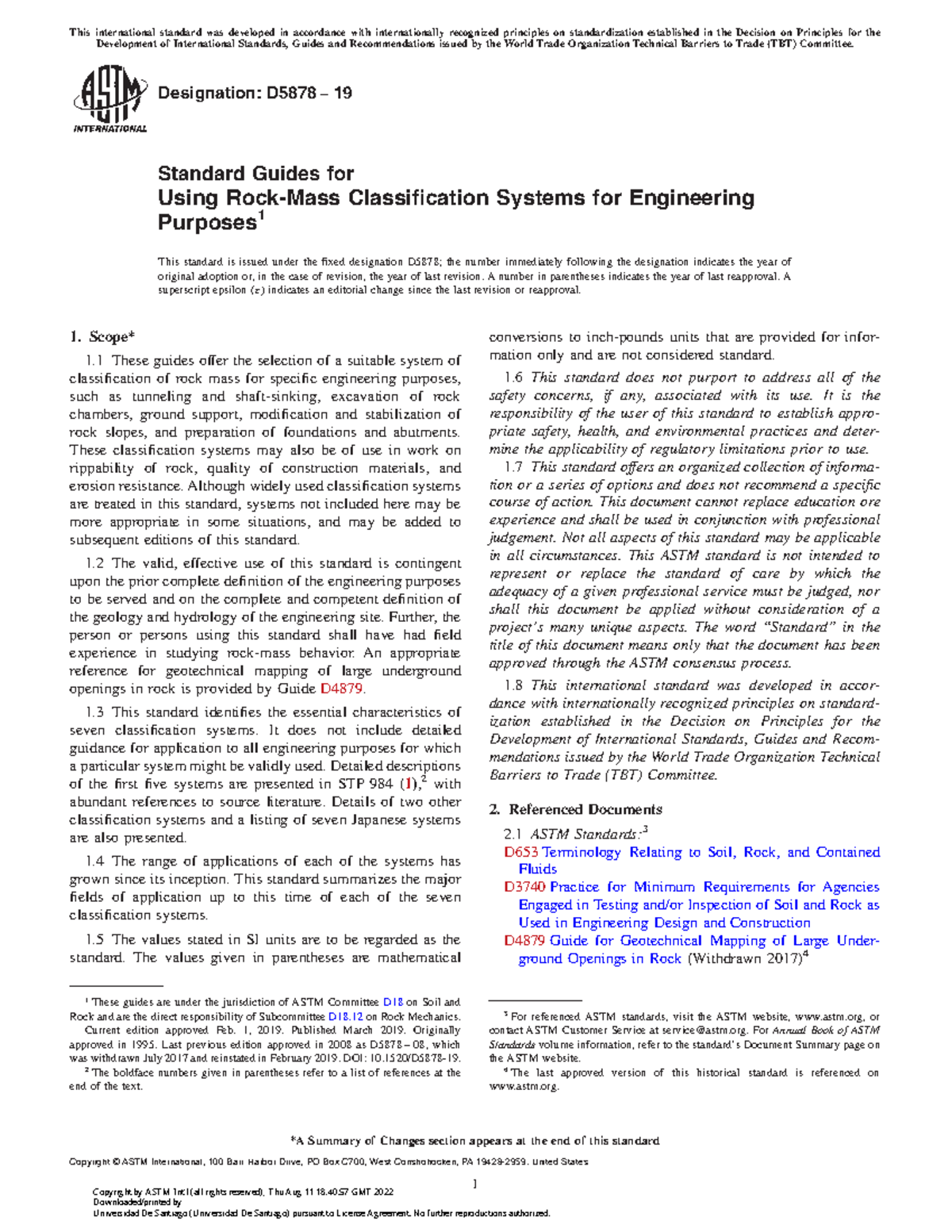 D5878-19 Standard Guides for Using Rock-Mass Classification Systems for ...
