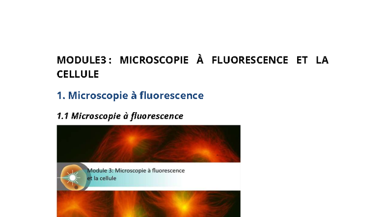 MODULE 3 : MICROSCOPE À FLUORESCENCE ET ÉTUDE DES CELLULES - Studocu