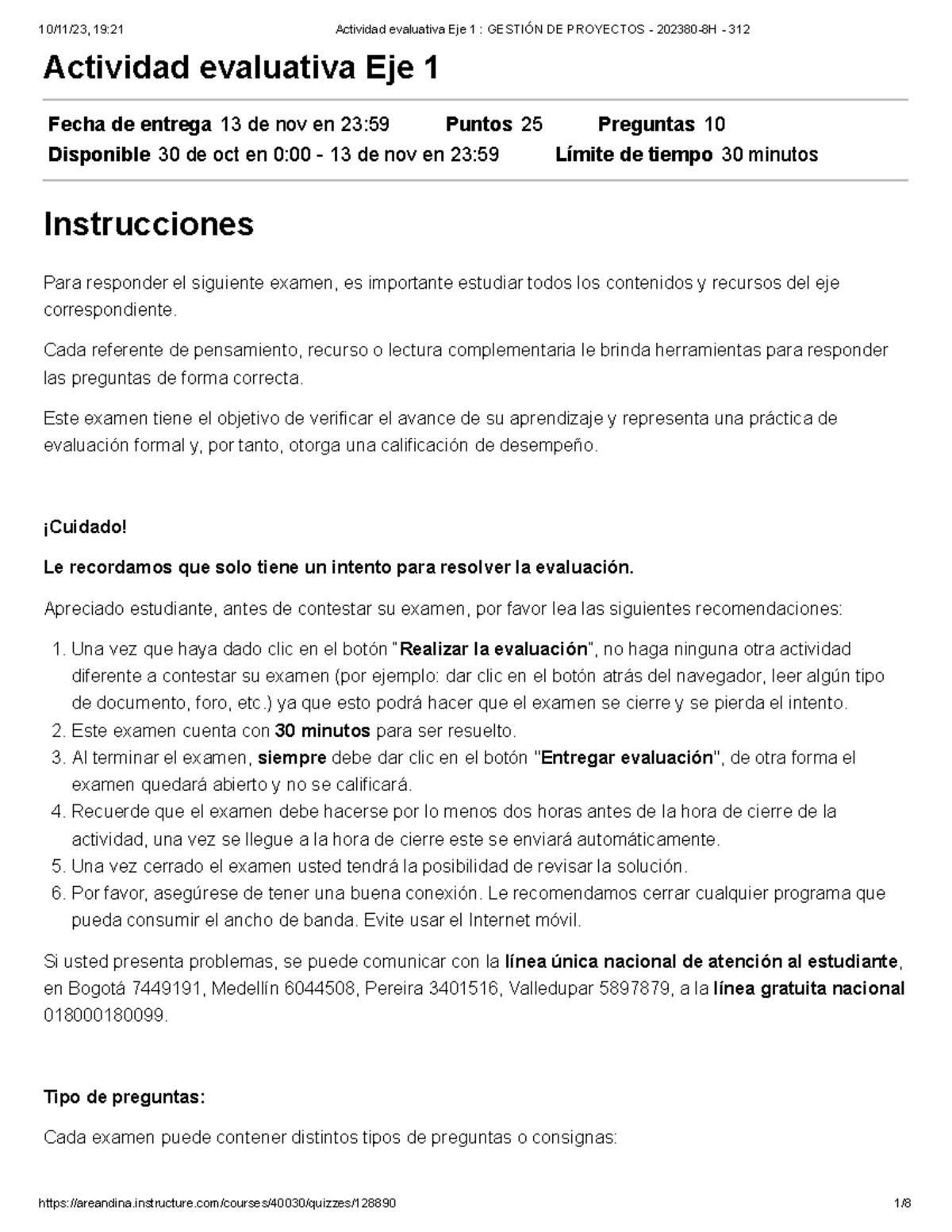 Evaluación Eje 1: Gestión de Proyectos - 202380-8H - 312 - Studocu
