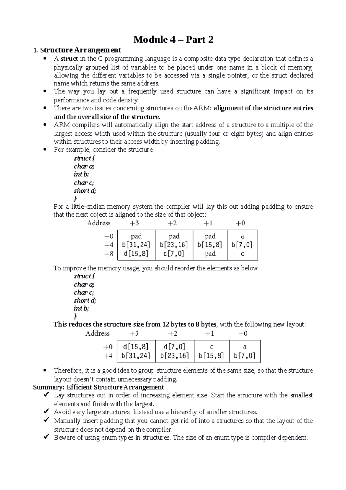Module 4 PART 2 - Note for preparation exam - Module 4 – Part 2 1. Structure Arrangement A ...