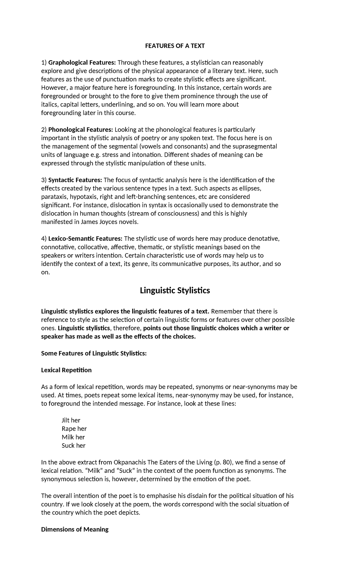 Features OF A TEXT - FEATURES OF A TEXT Graphological Features: Through ...