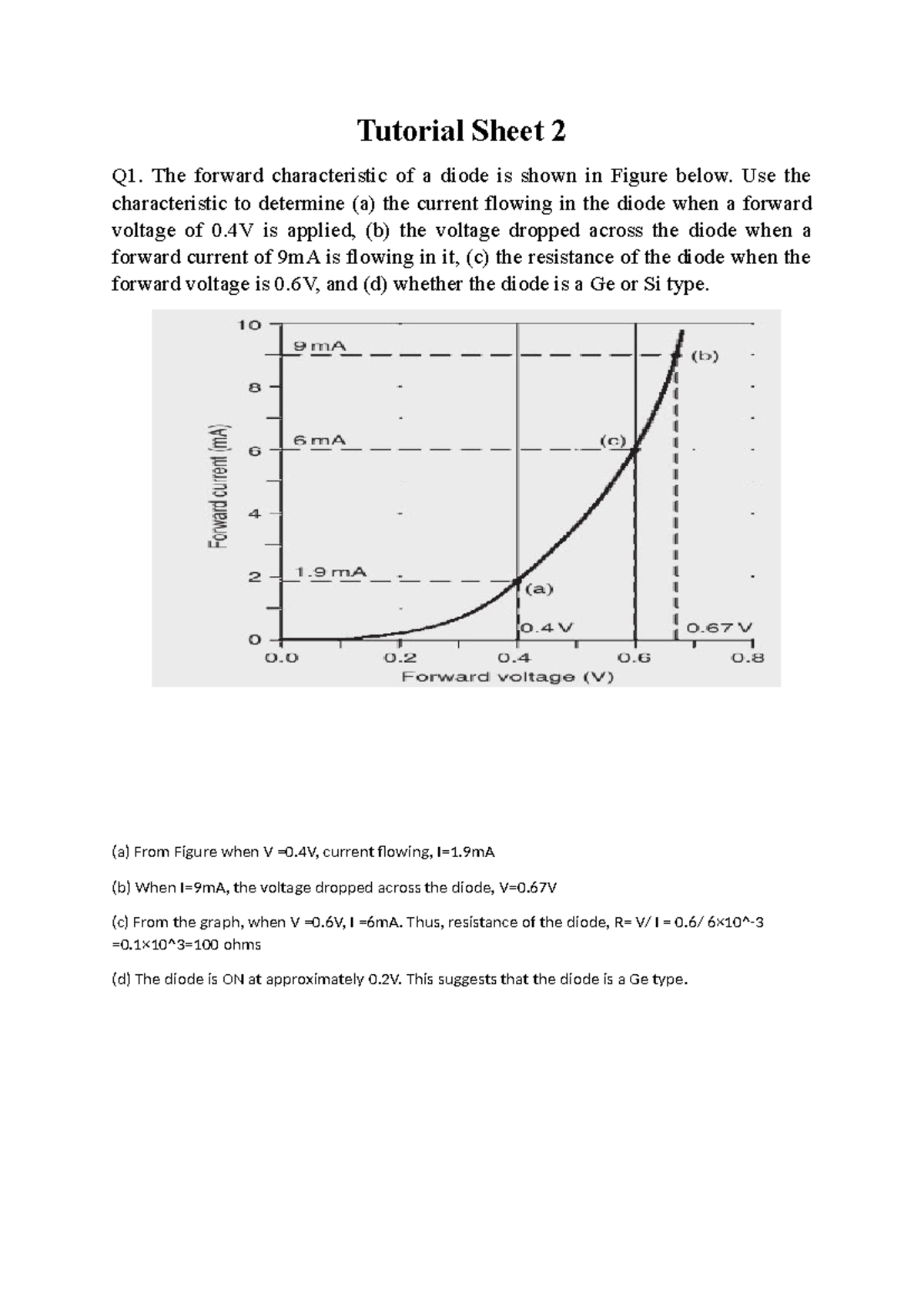 Tutorial Sheet 2: Diode Characteristics & Transistor Gain Analysis ...