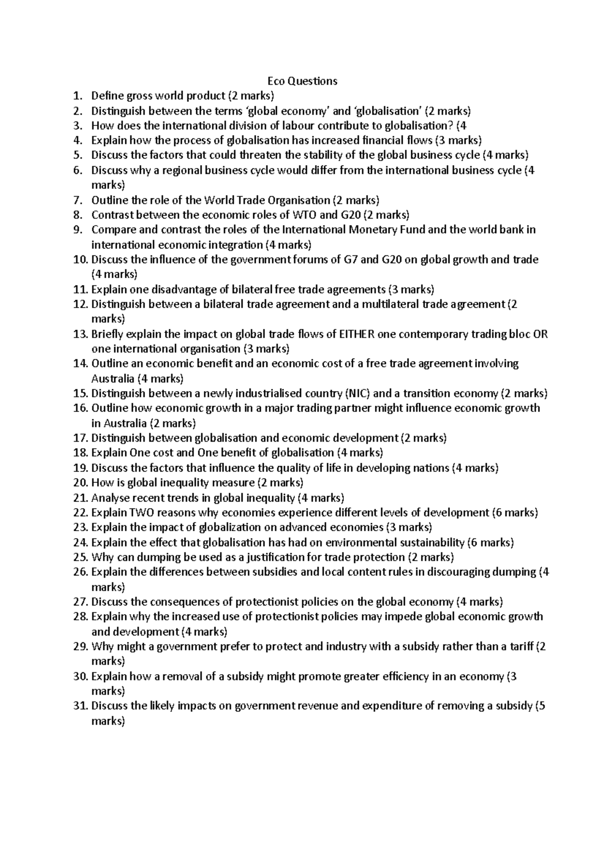 Economics Short Answer Questions - Topic 1 (ECO 101) - Studocu
