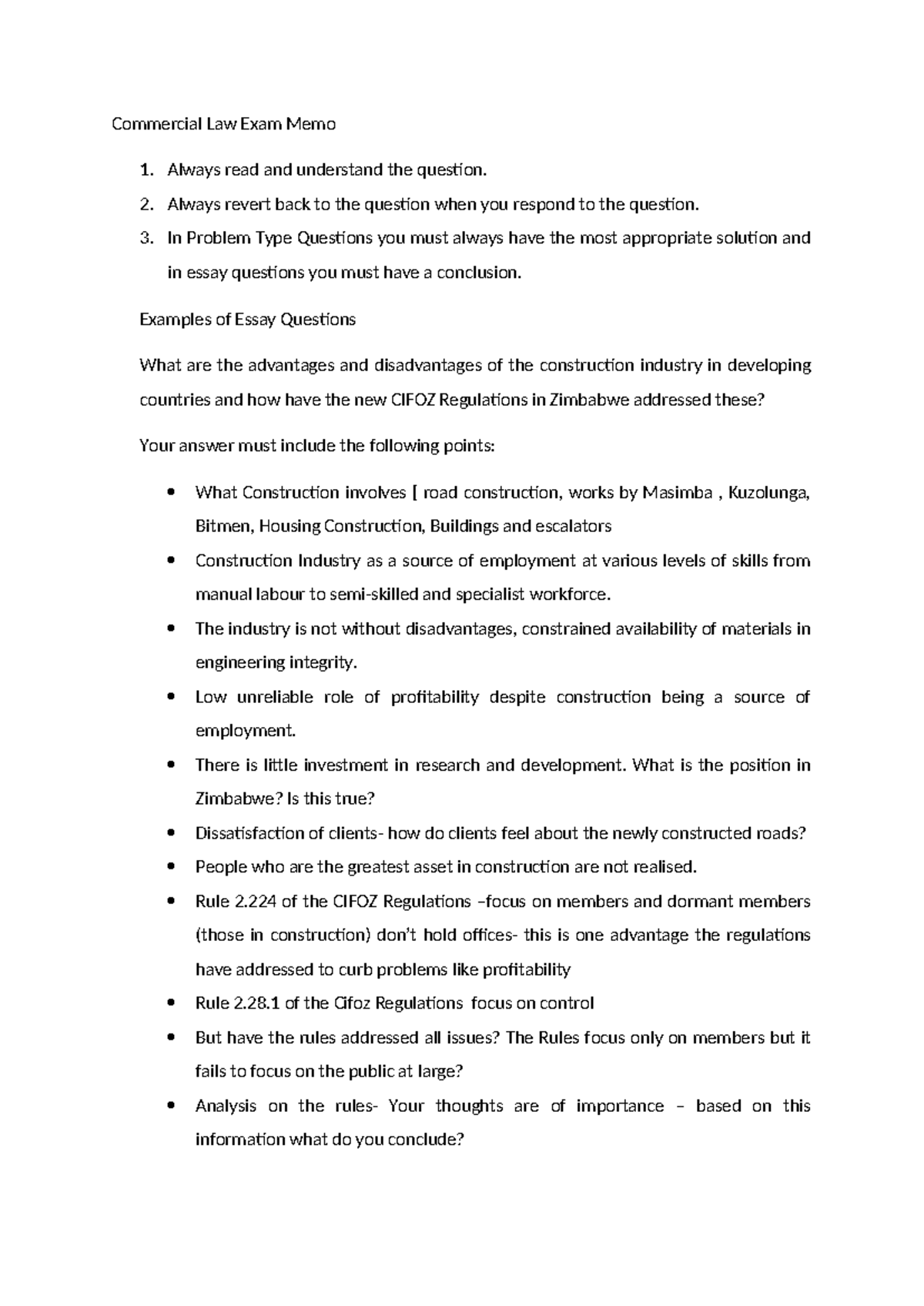 Commercial Law Exam Memo 2021 - Always read and understand the question ...