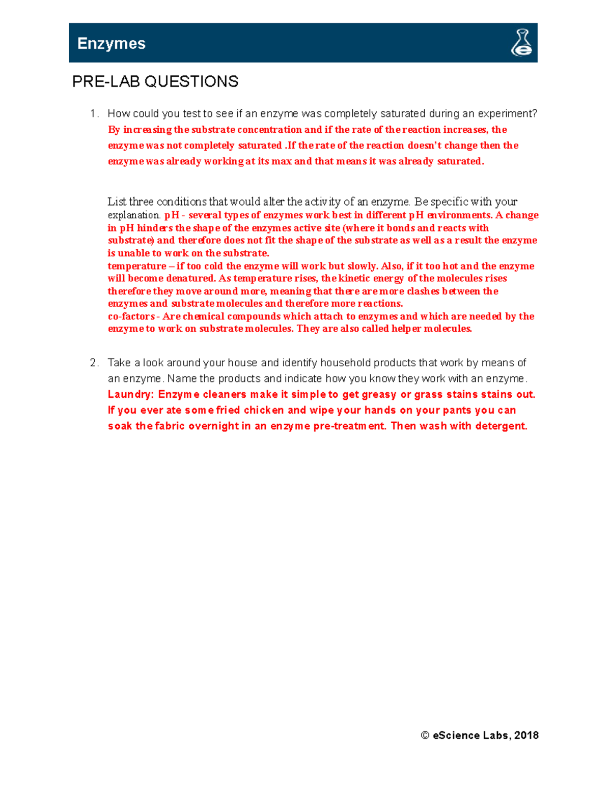 E-Science Lab Report: Enzyme Activity Experiments and Analysis - Studocu