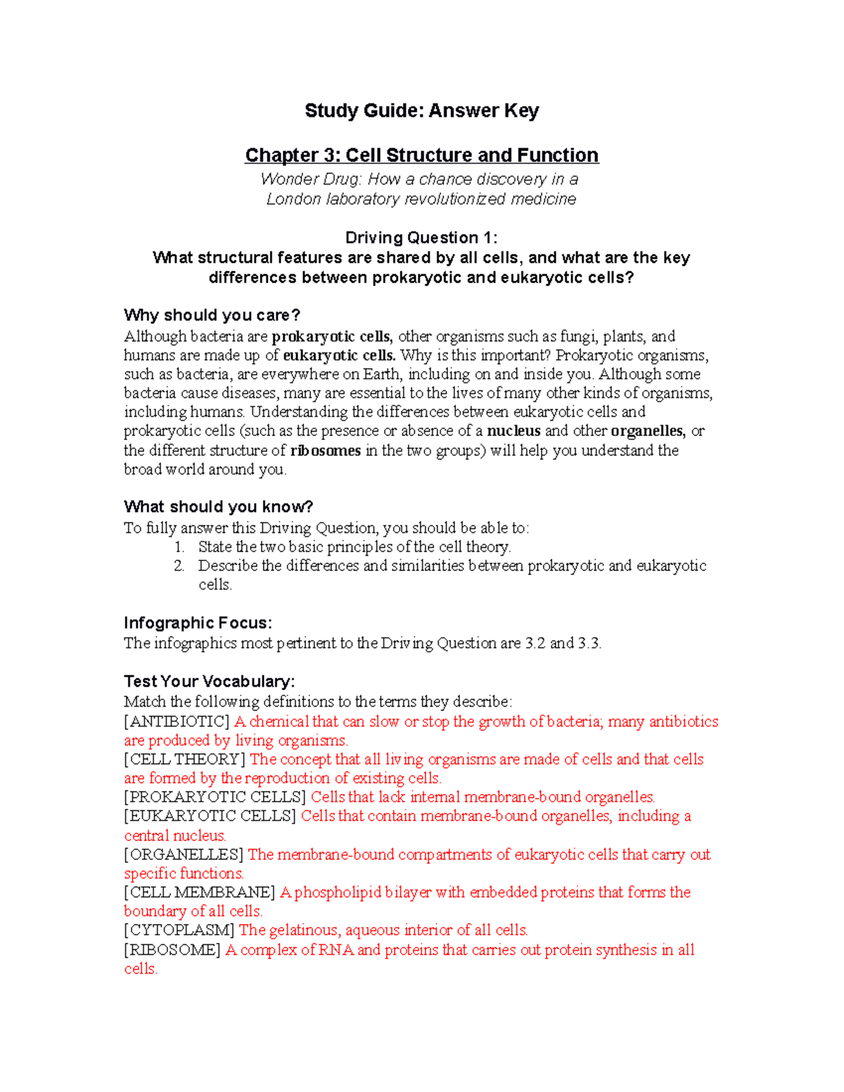 Chapter 3 SGWA: Key Concepts of Cell Structure and Function Study Guide - Studocu