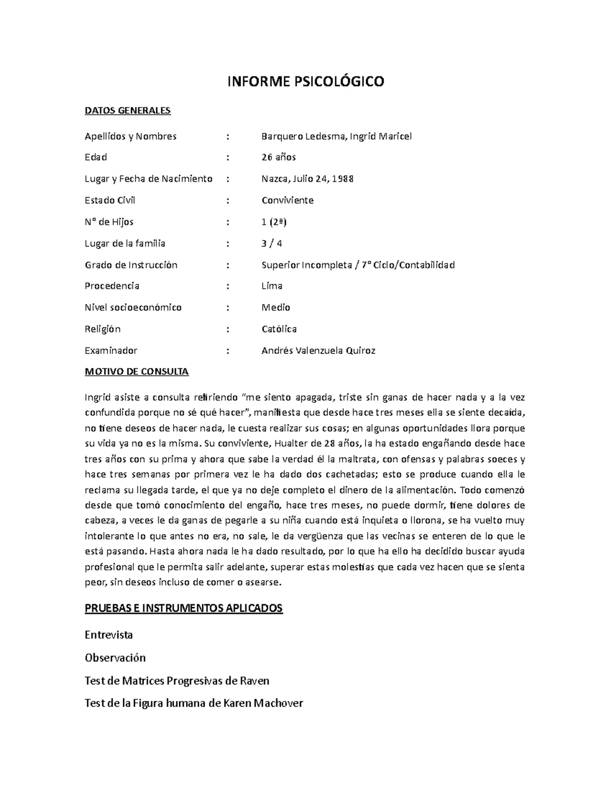 Guía de Anamnesis Psicológica para Adultos - Diagnóstico e Informe Psicológico - Studocu