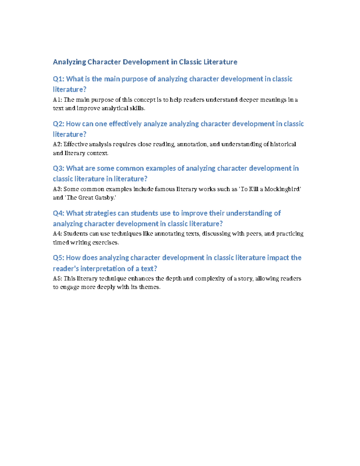 AP English QA Analyzing Character Development in Classic Literature ...