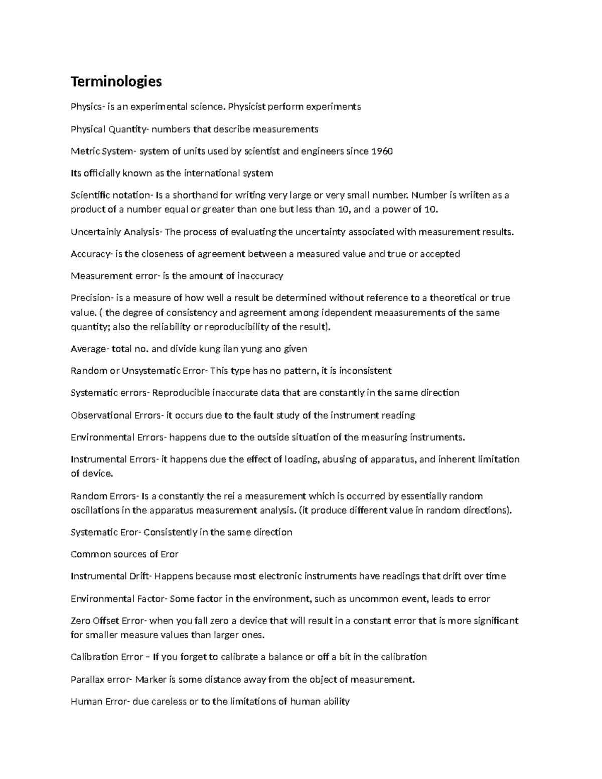 Physics Terminology Review: Key Definitions and Concepts - Studocu