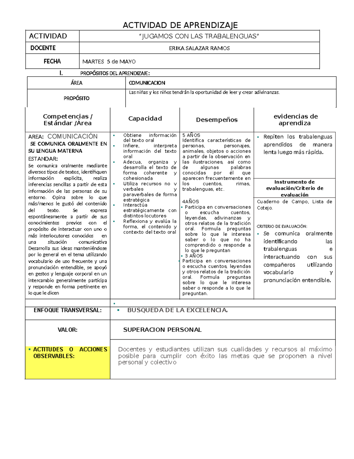 Actividad de Aprendizaje: Adivinanzas y Trabalenguas en Comunicación ...
