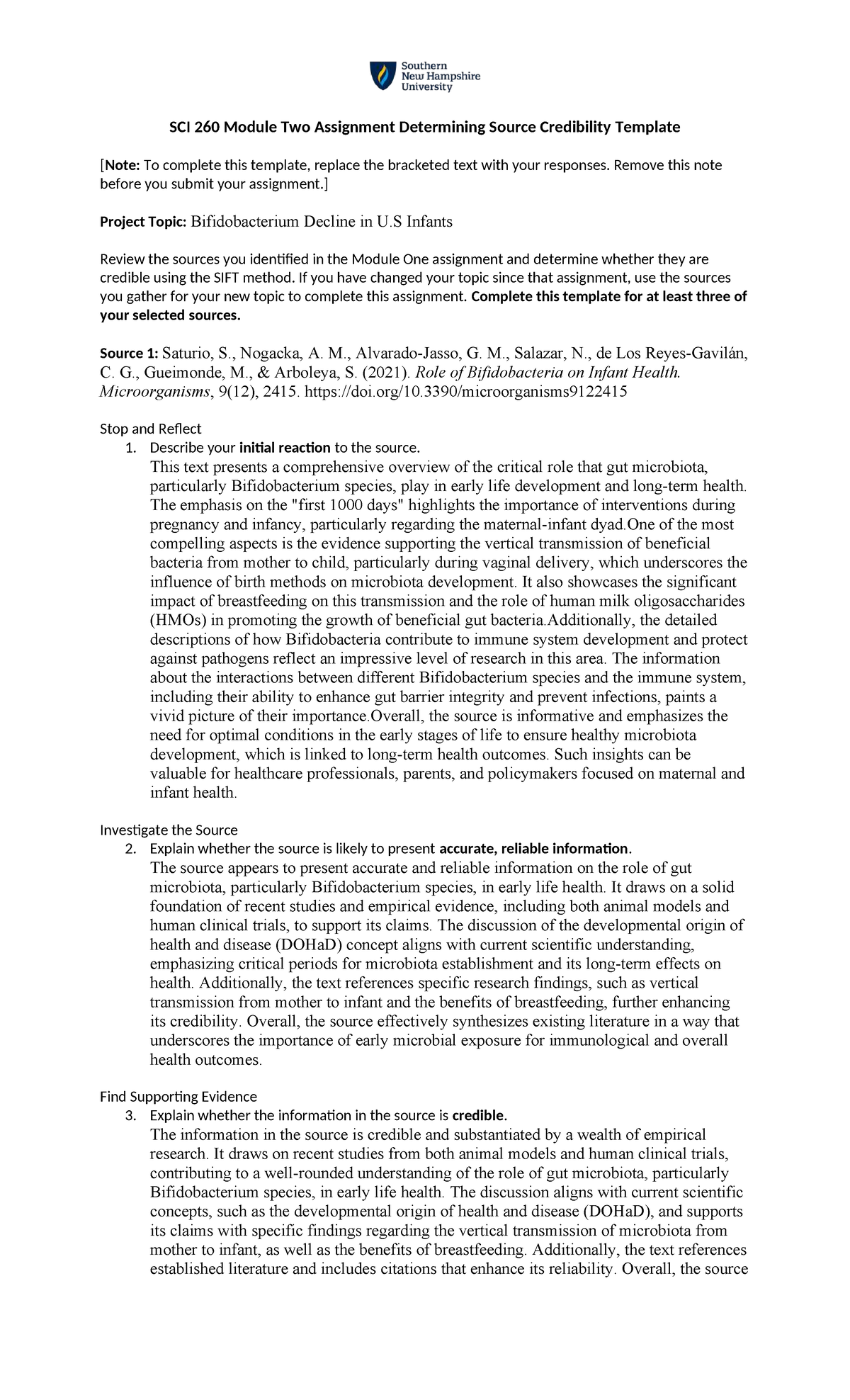 SCI 260 Module Two Assignment: Evaluating Source Credibility on ...