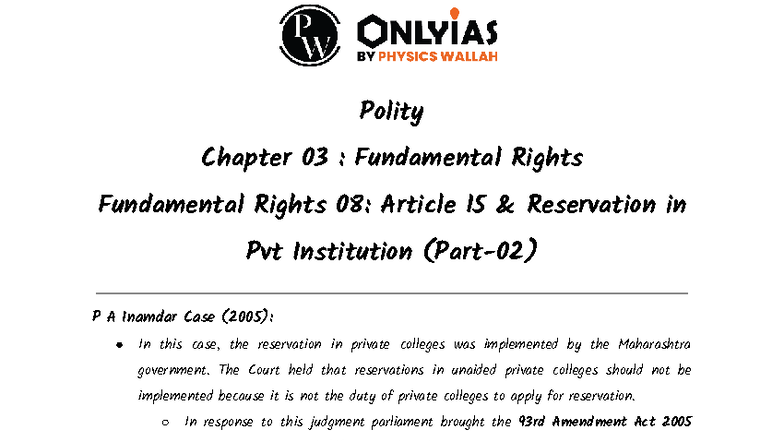 03: Fundamental Rights - Article 15 & 16 Reservation Insights - Studocu