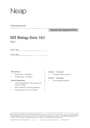 Preparation for Data Test - Biology Revision Unit 1 Data Test To ensure ...
