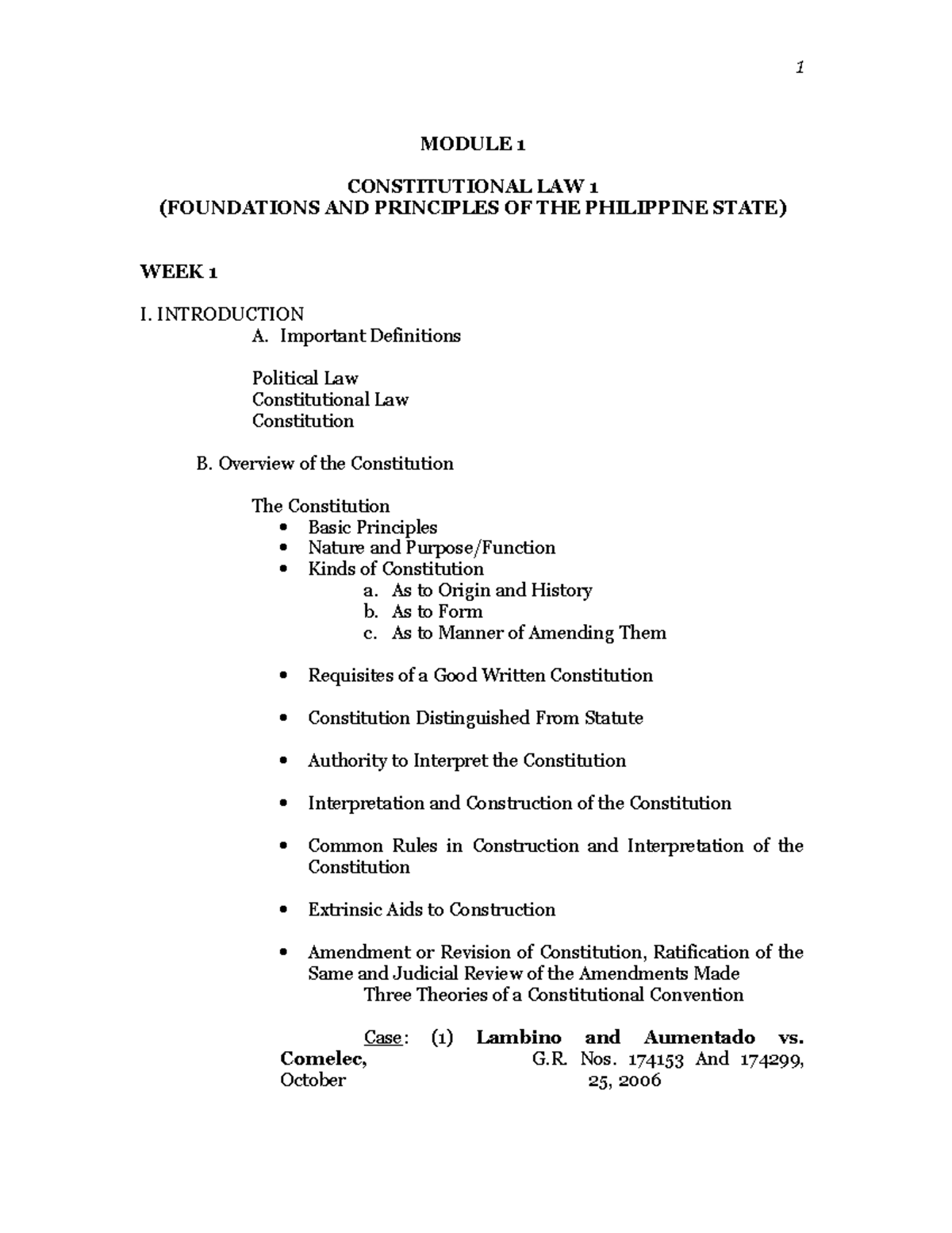 Constitutional Law 1 (Consti 1) Module 1: Foundations and Principles - Studocu