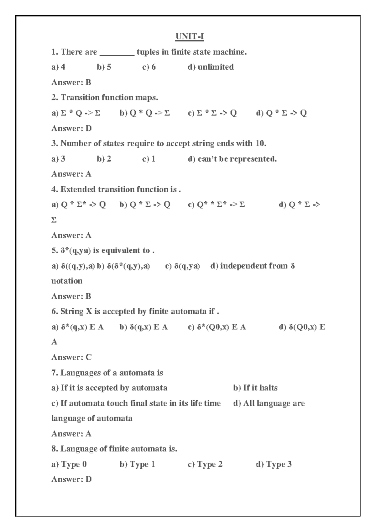 BCS503 - Model Question Paper on Theory of Computation (2022-23) - Studocu