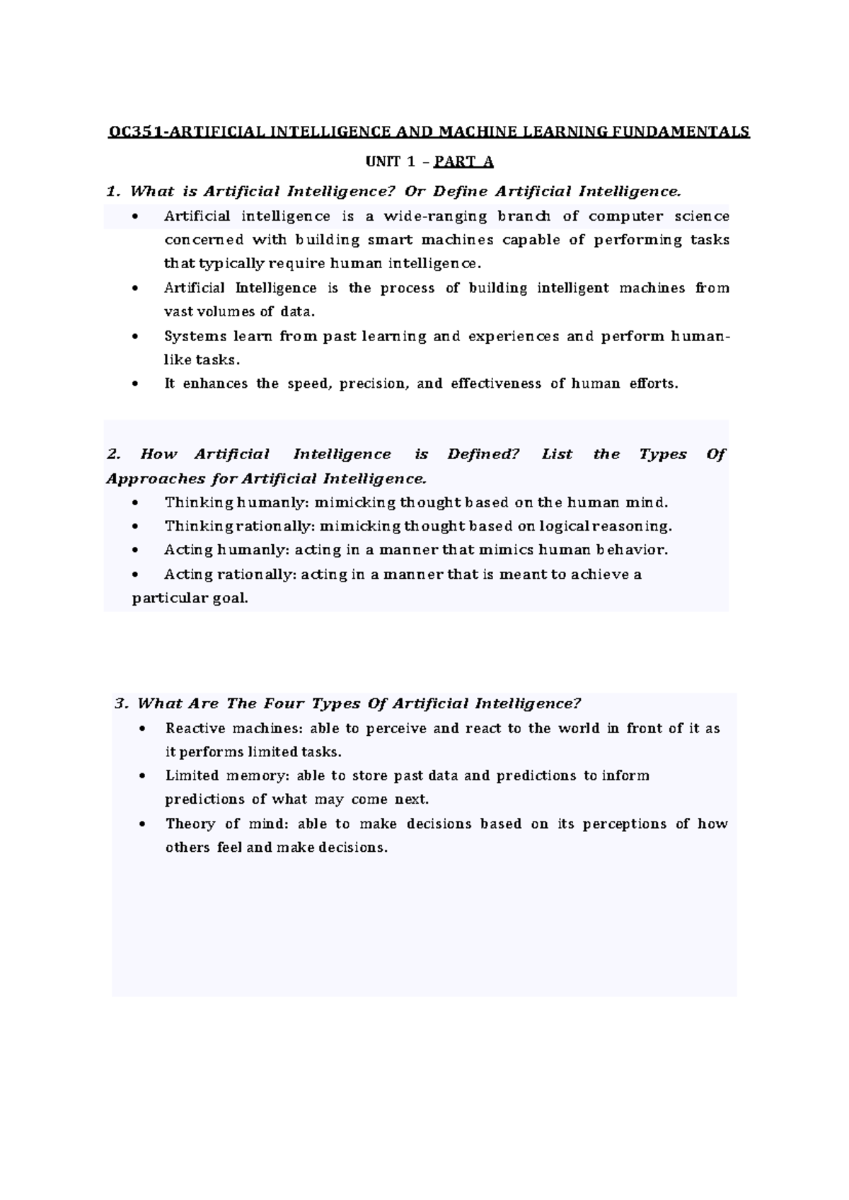 OCS351 - AI & Machine Learning Fundamentals: Unit 1 Overview - Studocu