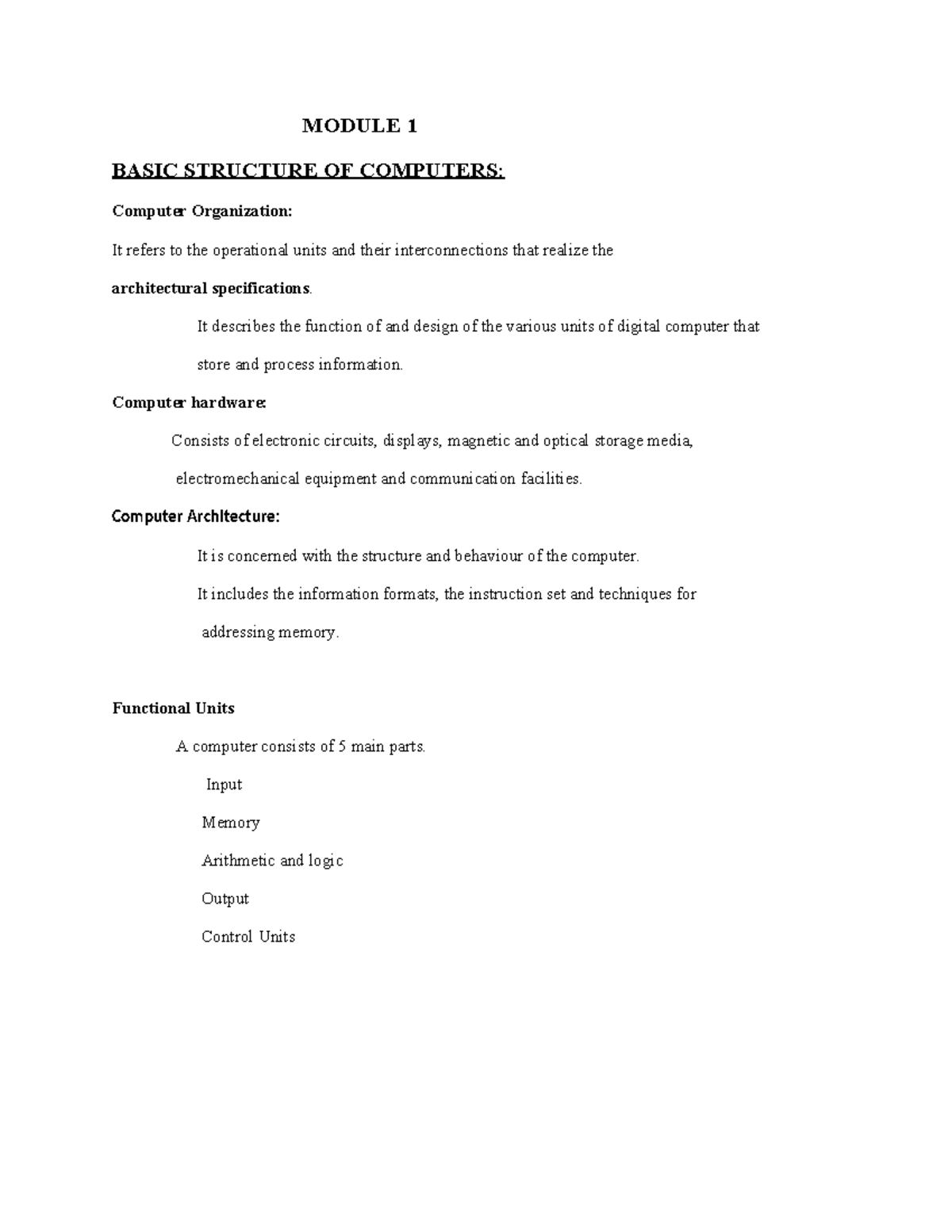 COA Module 1: Computer Organization and Architecture Notes - Studocu