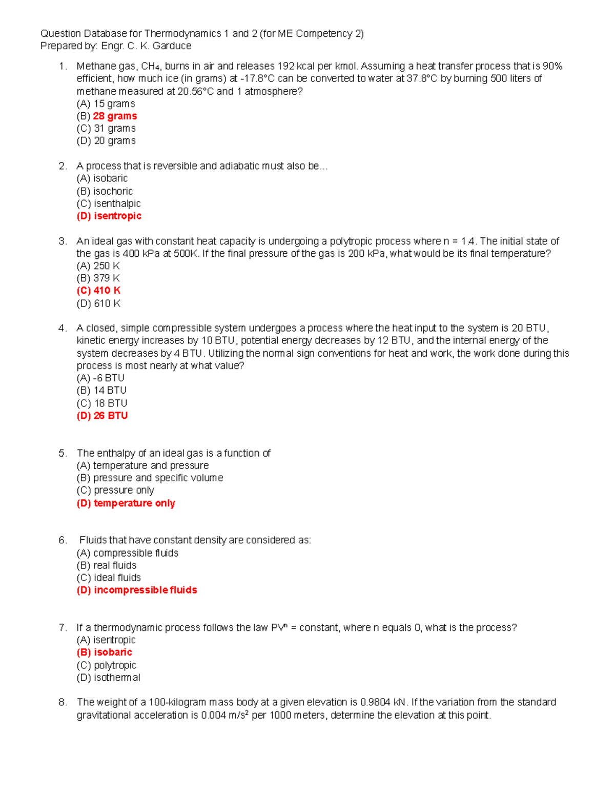 Question Database for Thermodynamics 1 & 2 (MECE2) by Engr. Garduce ...