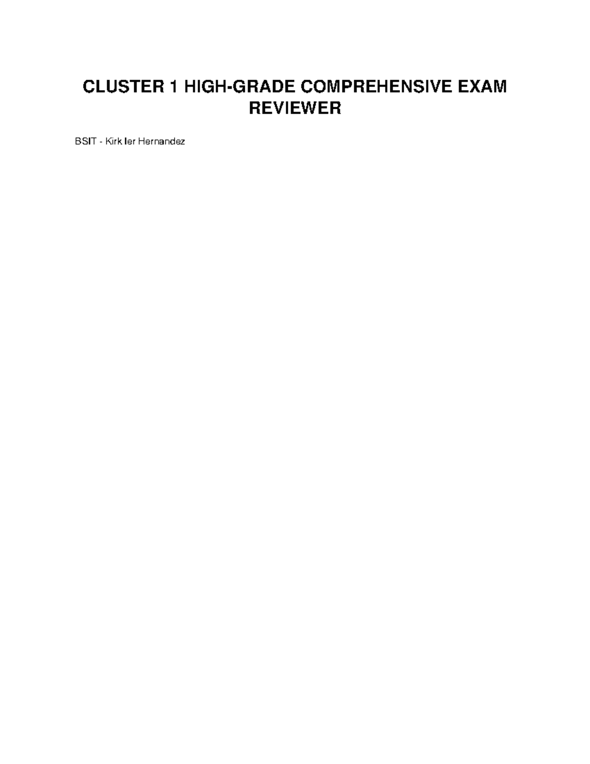 CLUSTER 1 IT COMPREHENSIVE EXAM REVIEWER BSIT - Studocu