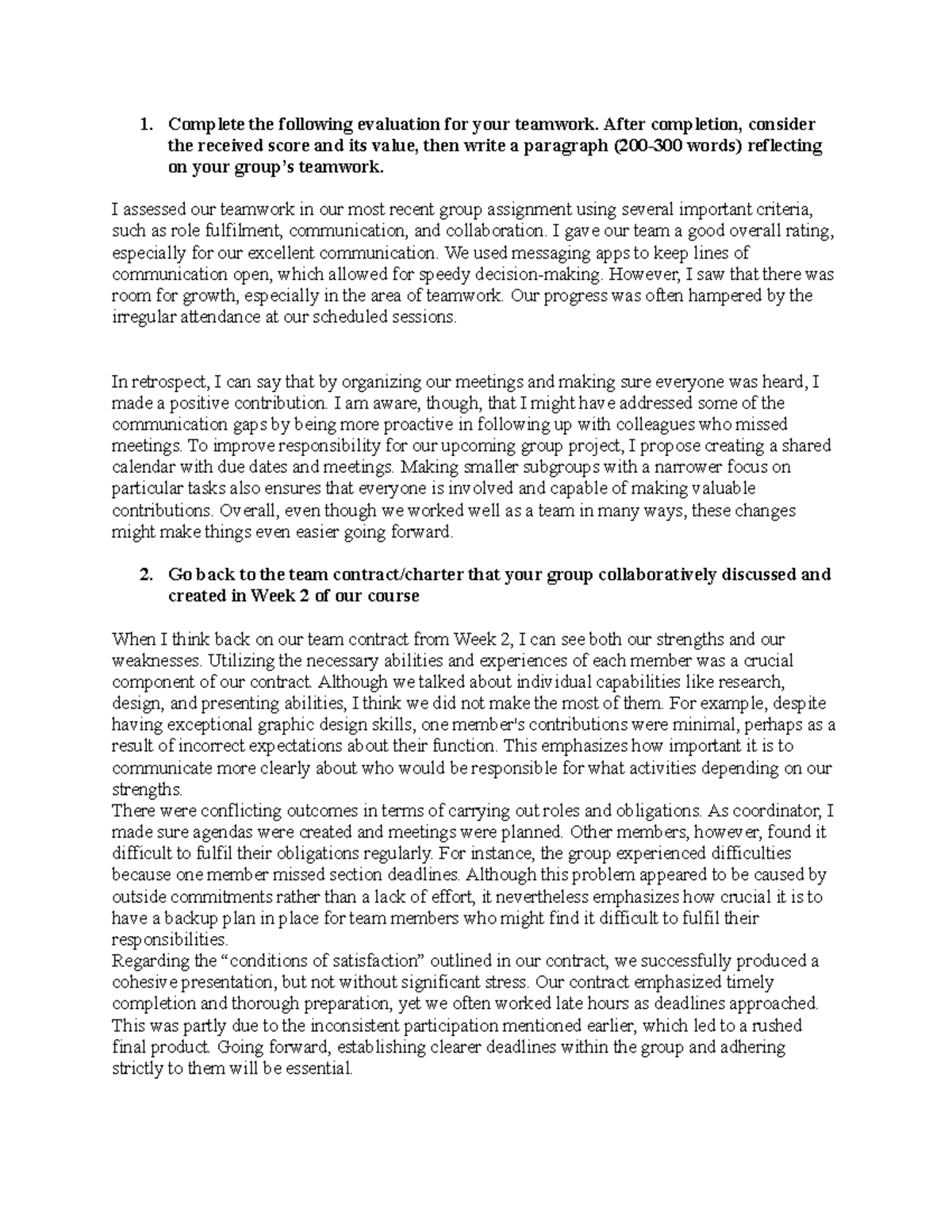 HW6 - Teamwork Evaluation and Reflection for Capstone Project - Studocu