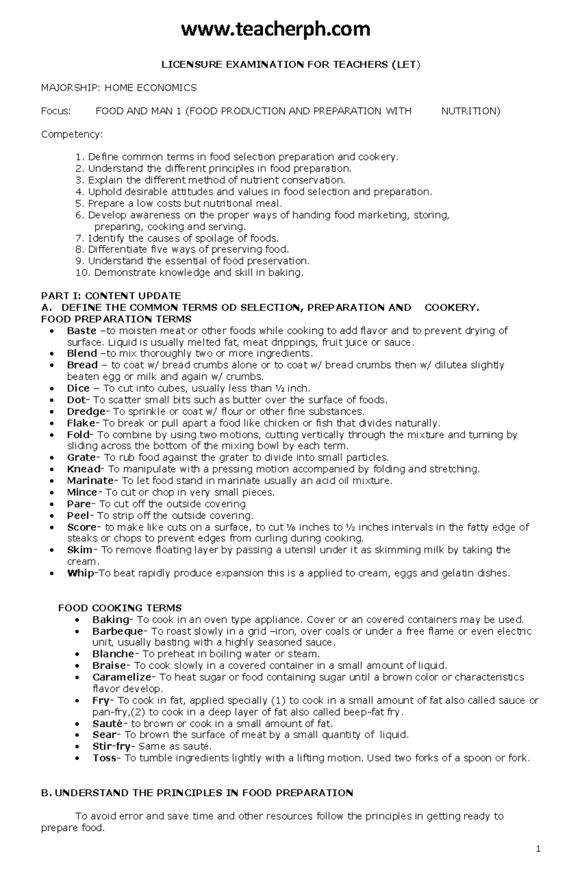 TLE - Foods 1 Review Notes: Food Prep, Cooking Terms & Techniques - Studocu