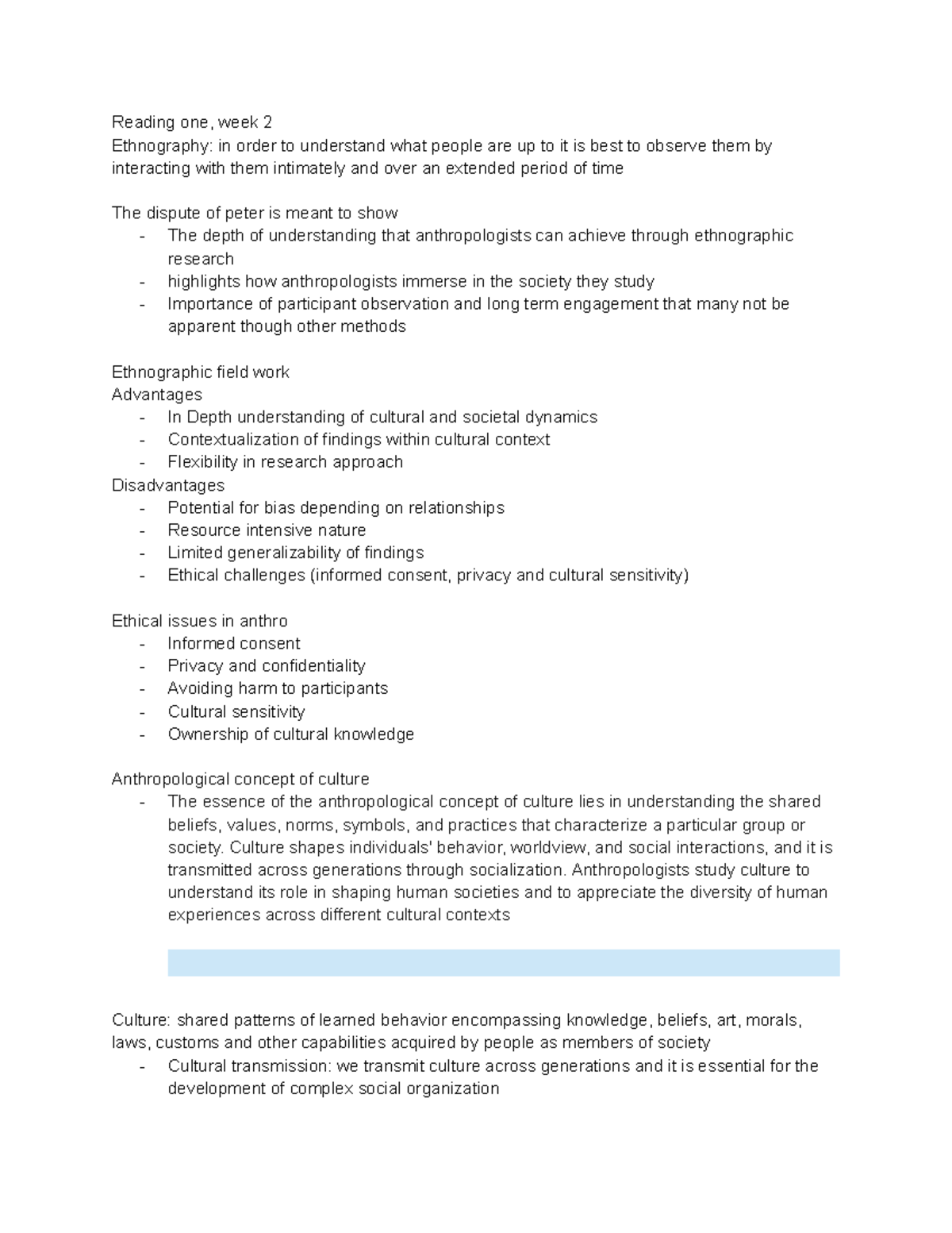 Social anthro readings - Reading one, week 2 Ethnography: in order to ...