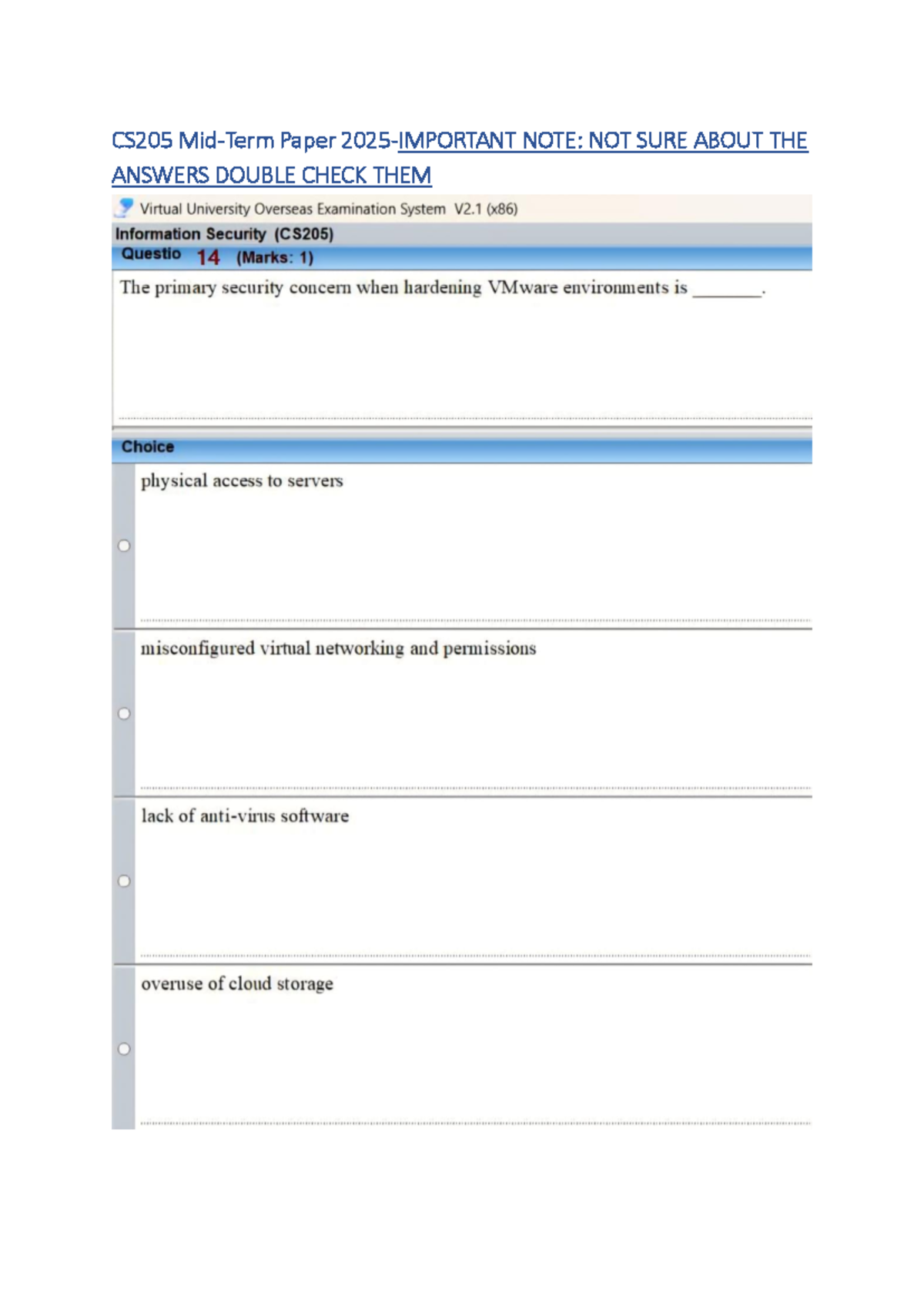 CS205 Current Mid-Term Paper-Leaked Paper 2025 - Information Security ...