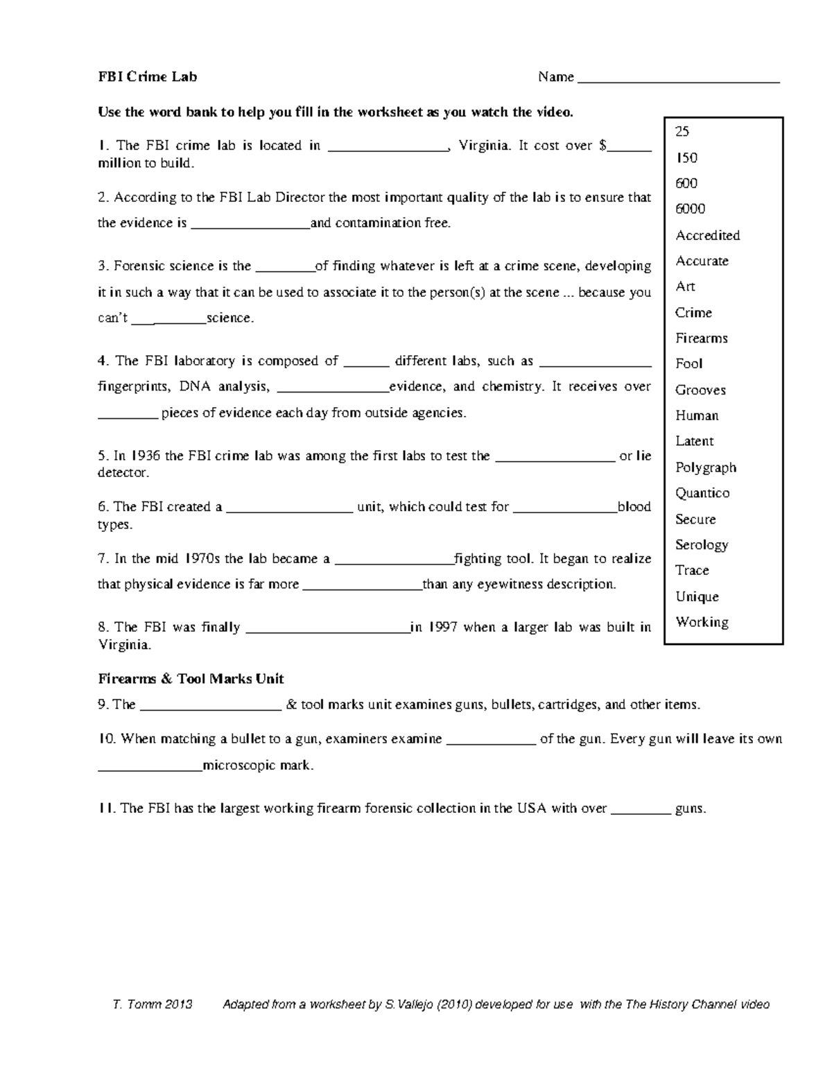 FBI Crime Lab Worksheet Discussion Guide - Studocu