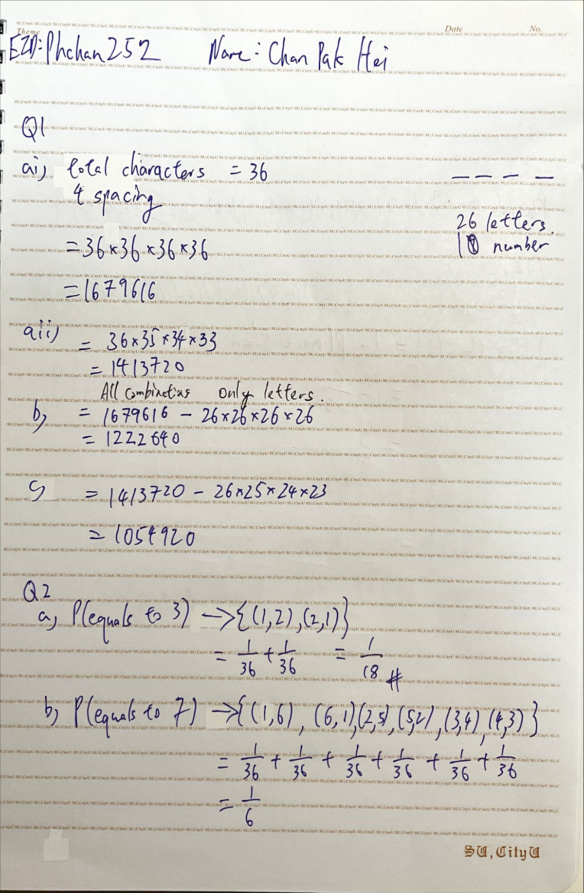 Cs2402 asm1 for probability - Introduction to Computational Probability ...