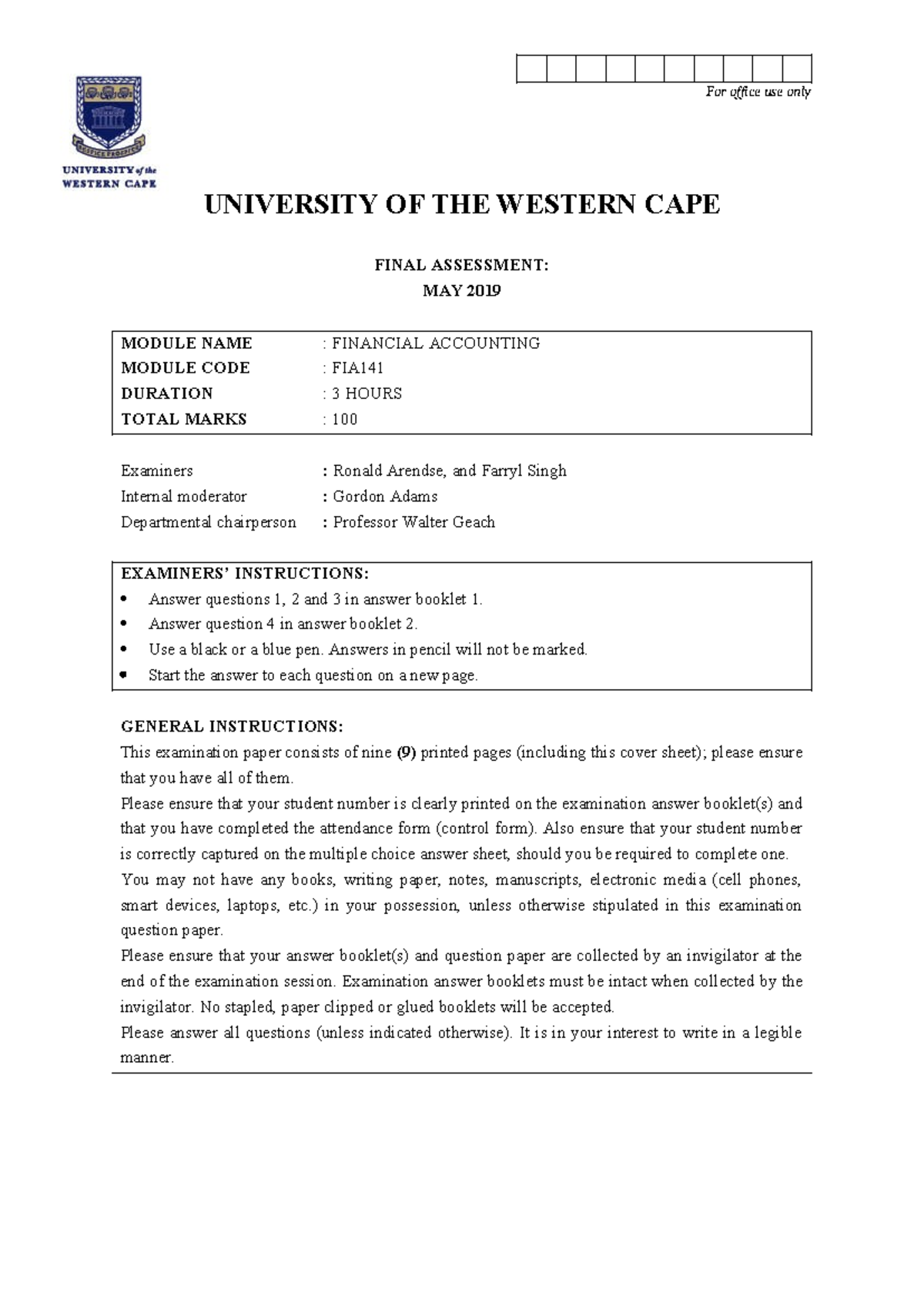 FIA141 Final Exam 2019: Financial Accounting Assessment - Studocu