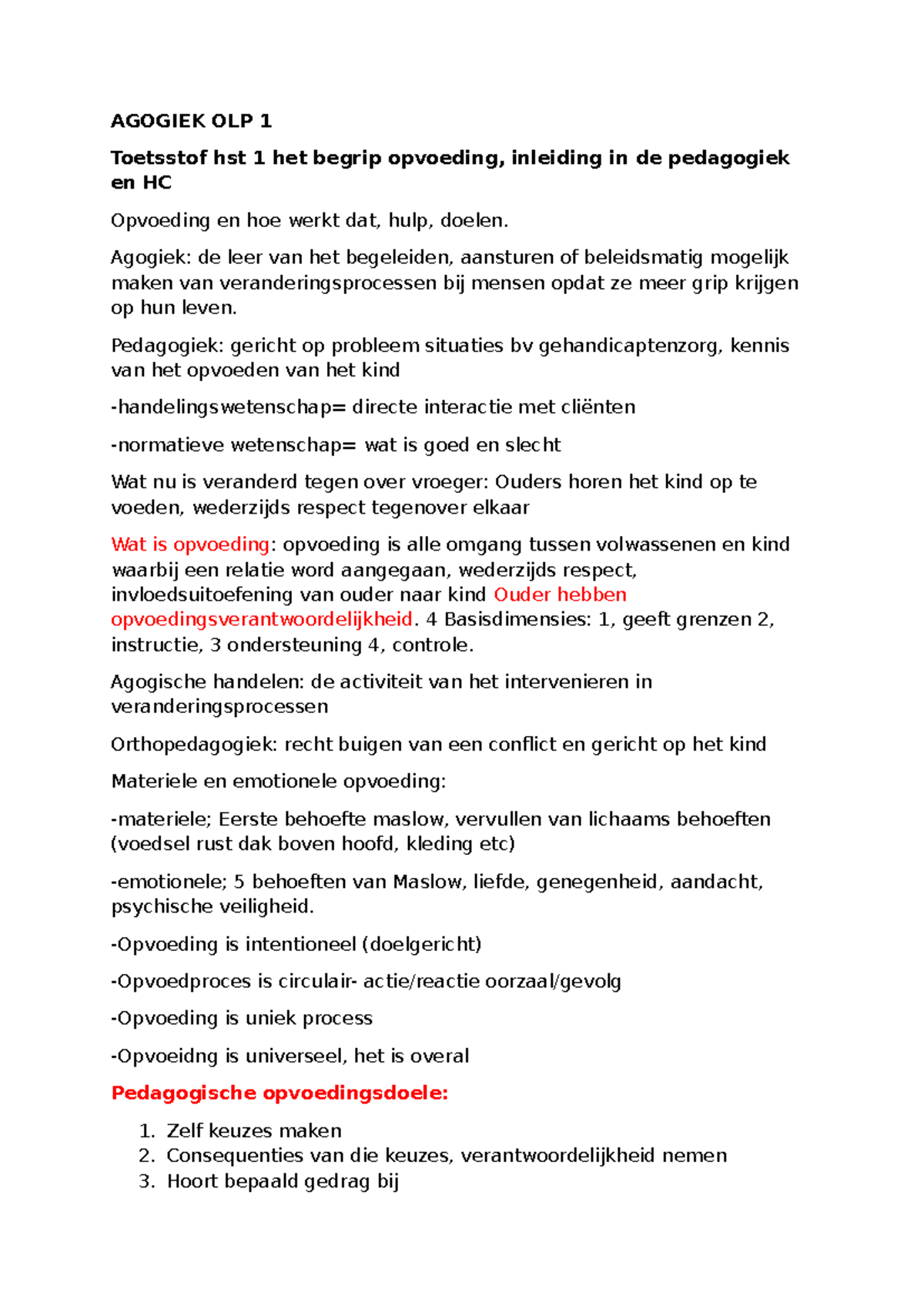 Agogiek Hfst 1: Inleiding tot opvoeding en pedagogiek - Studeersnel