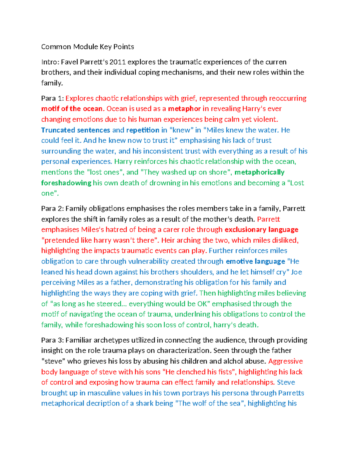 Key Points - aaaa - Common Module Key Points Intro: Favel Parrett’s ...