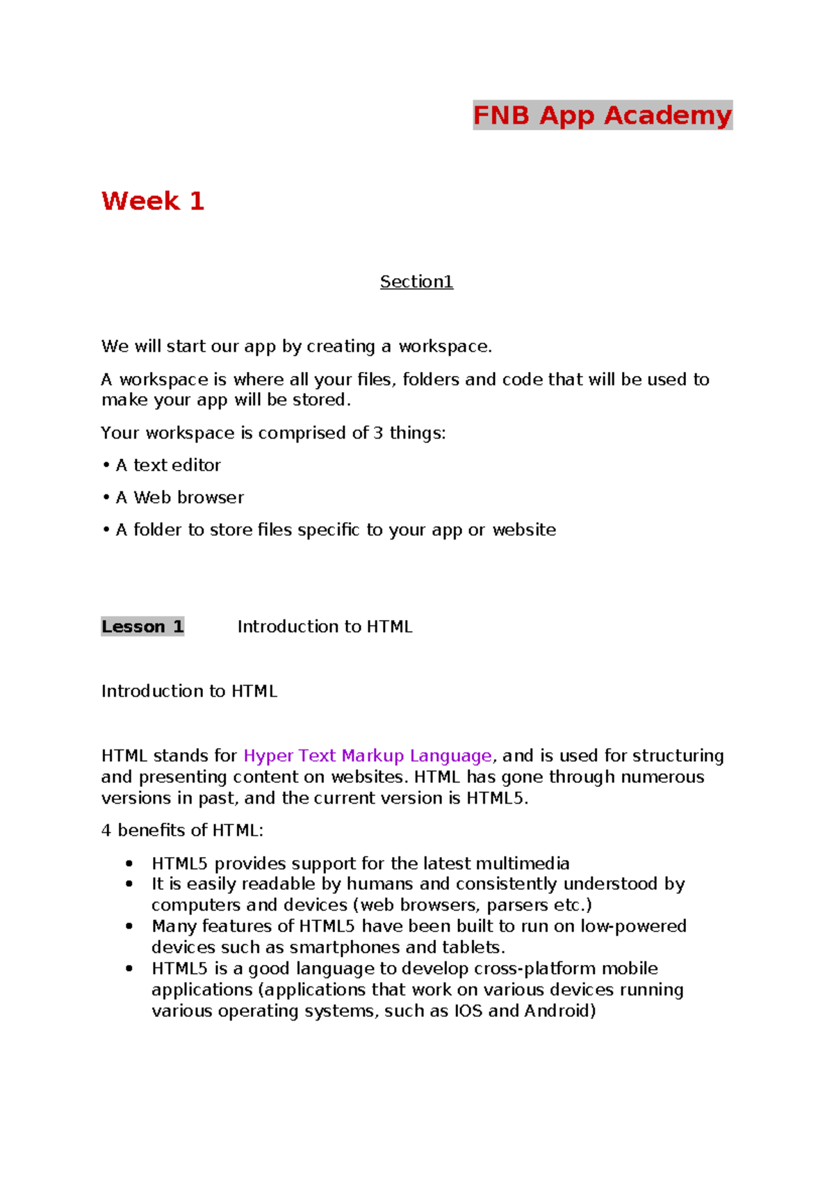 FNB App Academy Week 1: Intro to HTML & CSS Basics - Studocu