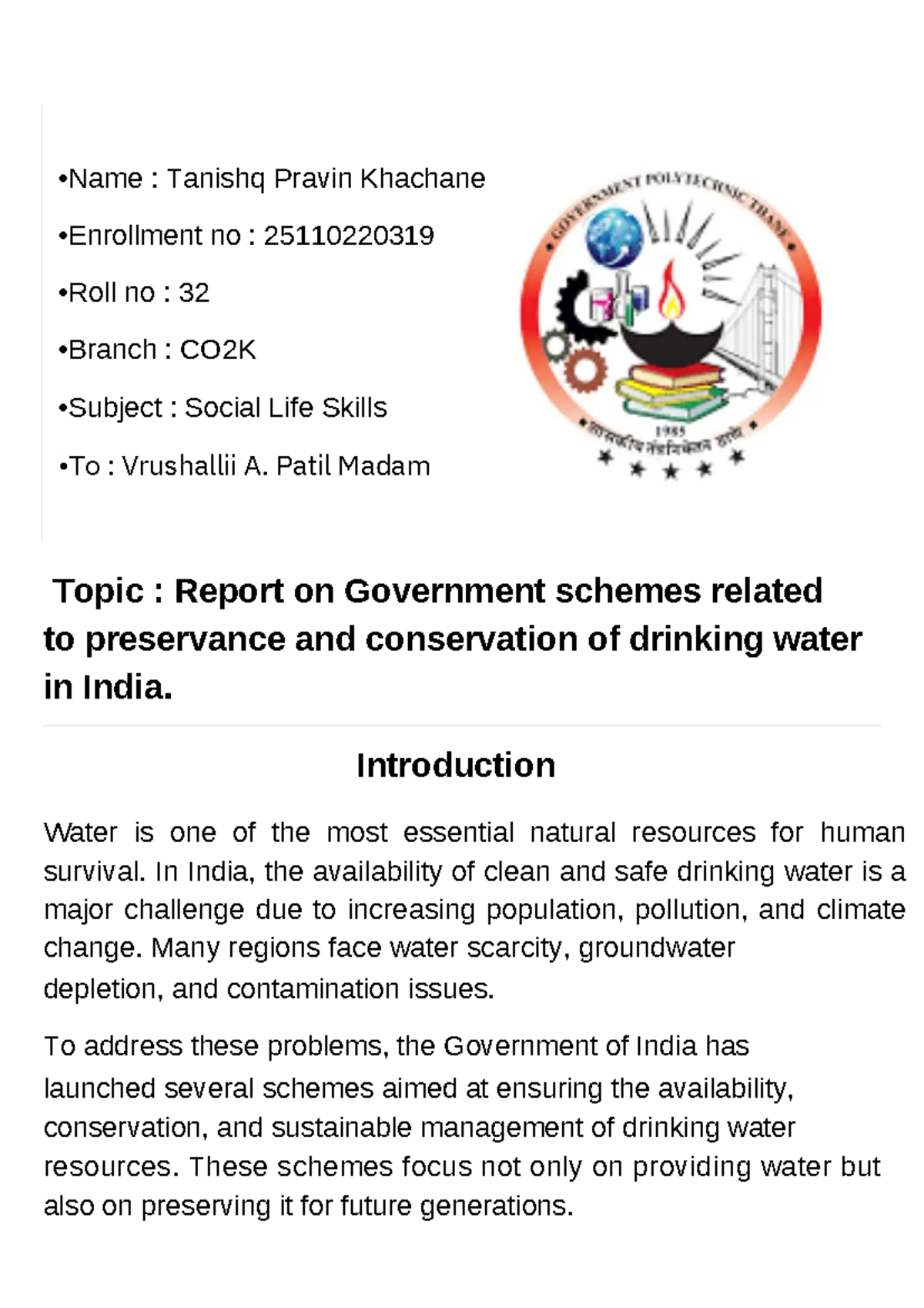 CO2K: Report on Government Schemes for Water Conservation in India ...
