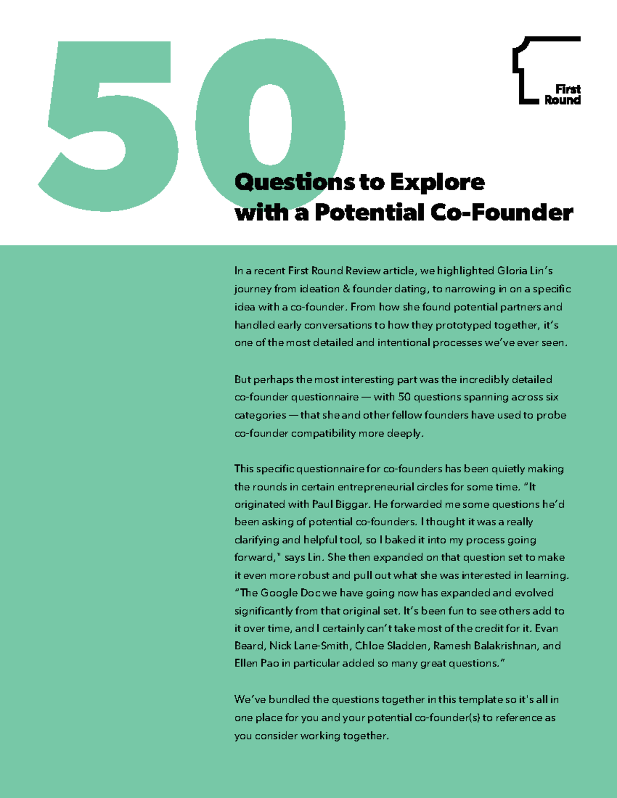 50 Questions for Co-Founders - 50 Questions to Explore with a Potential ...