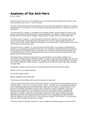 Assignment 2 - Arguments of Renato Constantino why Rizal should not ...