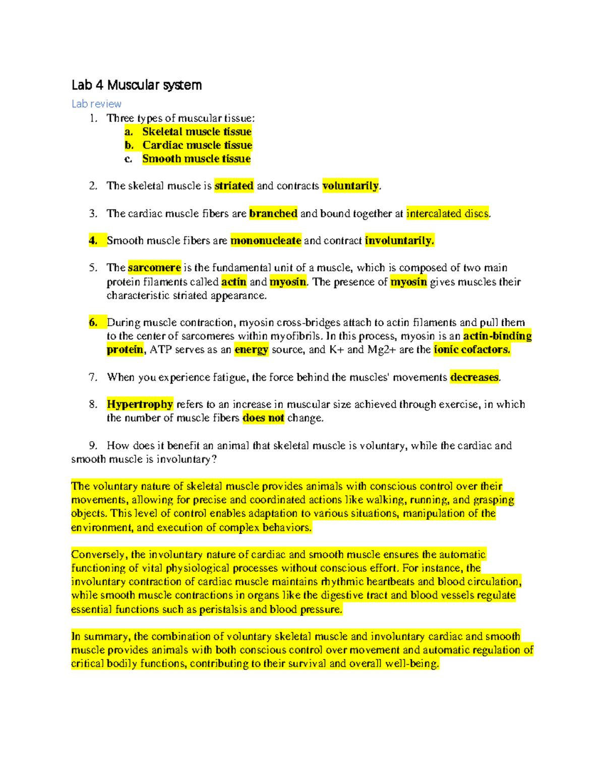 Lab 4 Review: In-Depth Analysis of the Muscular System - Studocu