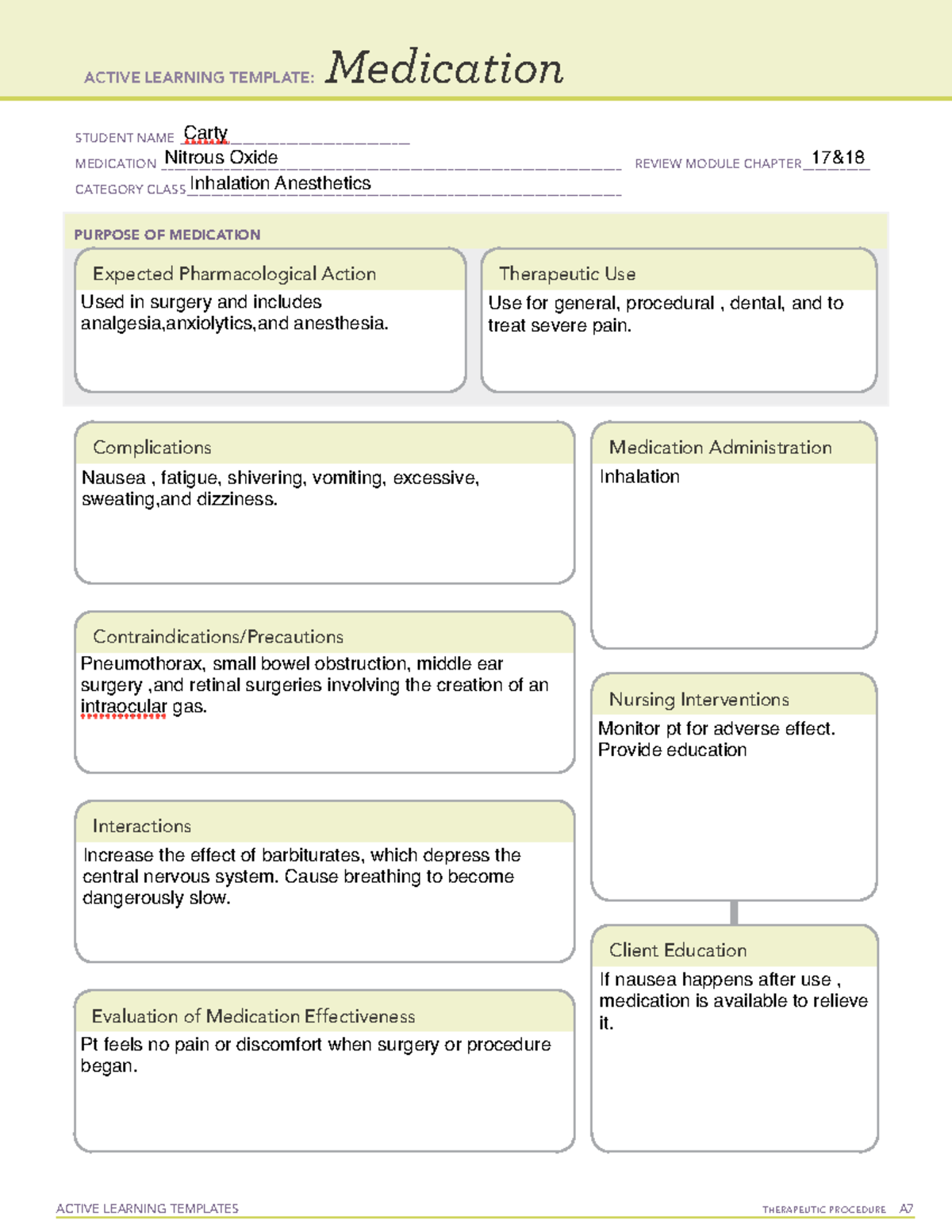 Nitrous Oxide (N2O) - Exam Study Guide for Medication Review - Studocu