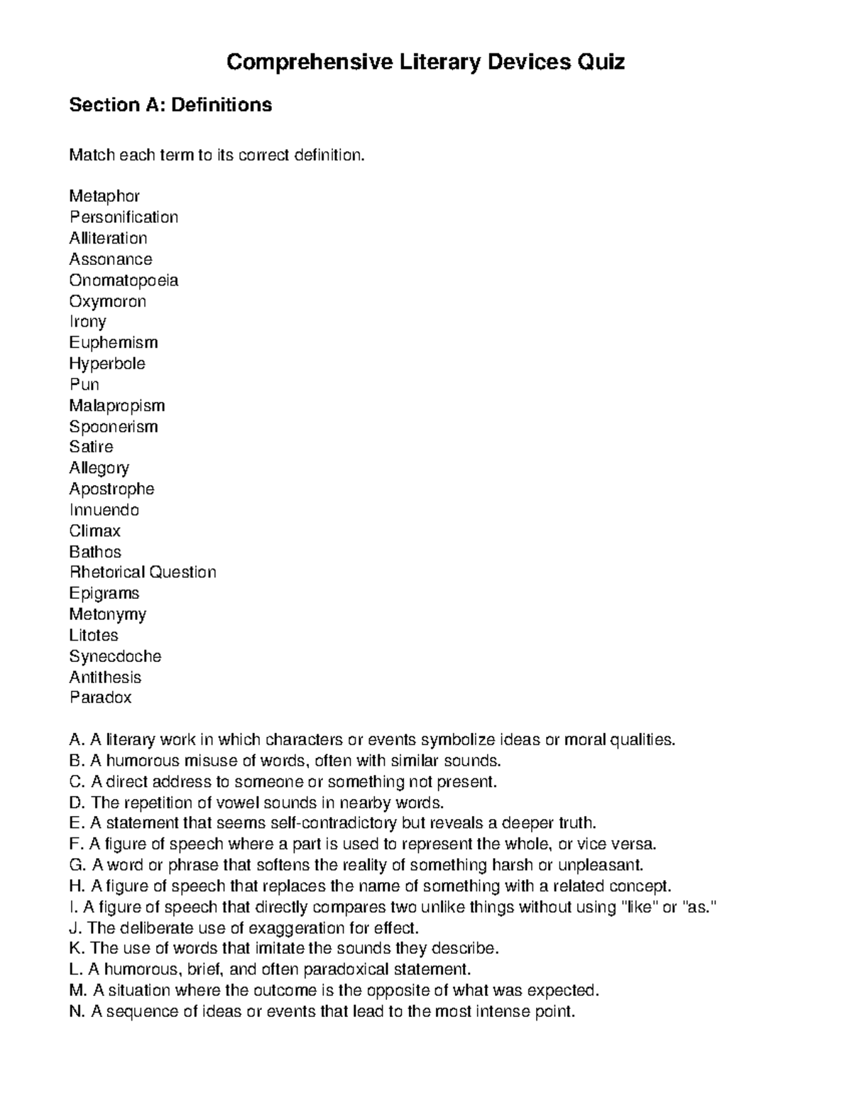 Comprehensive Literary Devices Quiz - Comprehensive Literary Devices ...