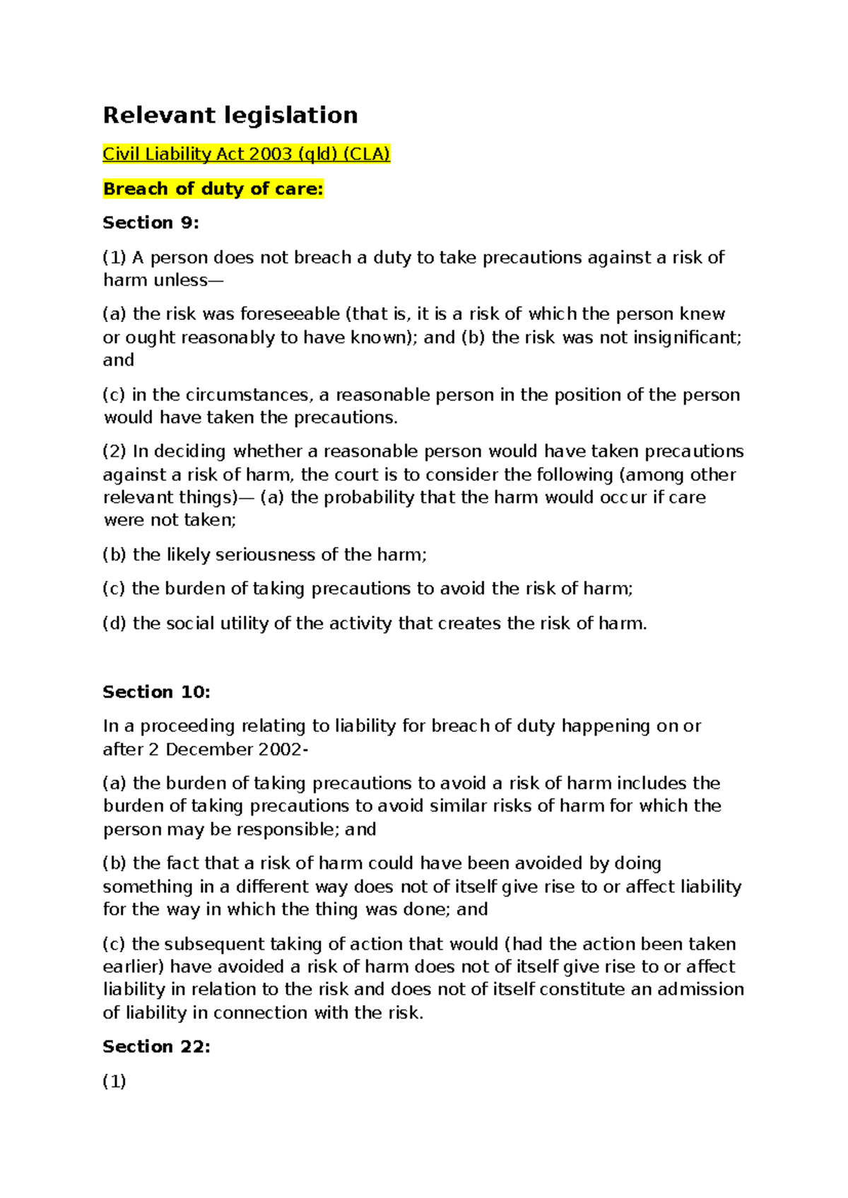 Civil Liability Act 2003 (QLD): Key Sections & Implications - Studocu
