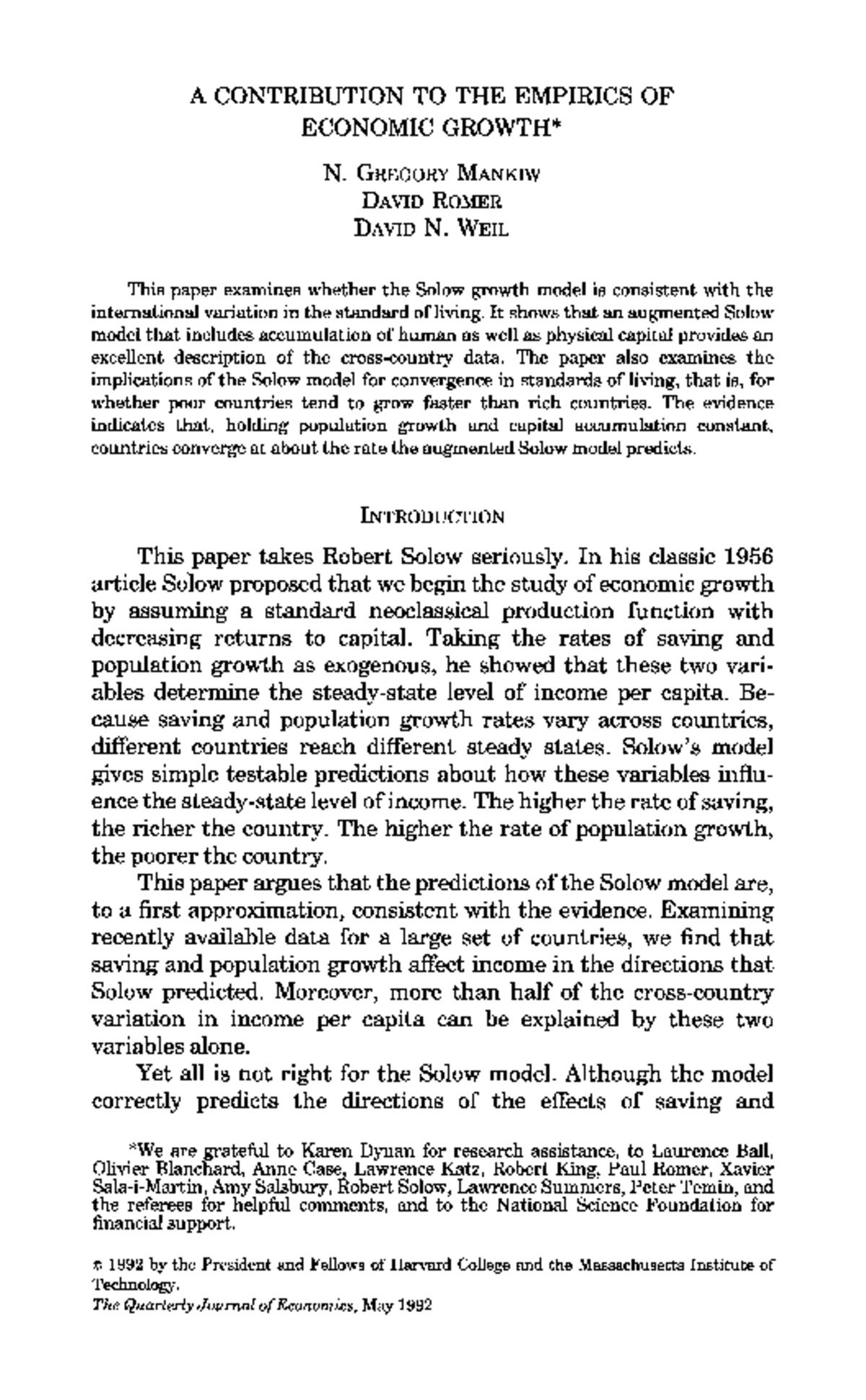 Empirical Analysis of the Augmented Solow Growth Model (ECO 101) - Studocu