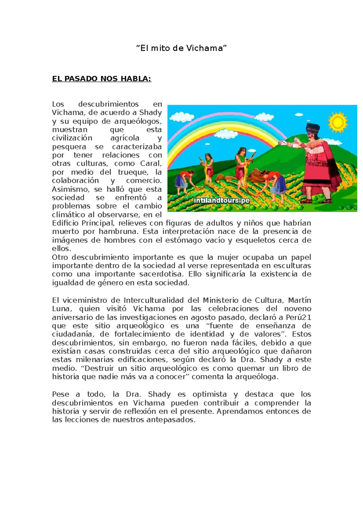 El mito de Vichama - Vimacha - “El mito de Vichama” EL PASADO NOS HABLA ...