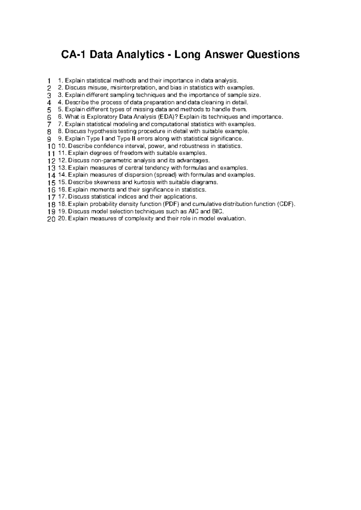 CA1 Data Analytics Long Answer Questions and Key Concepts - Studocu