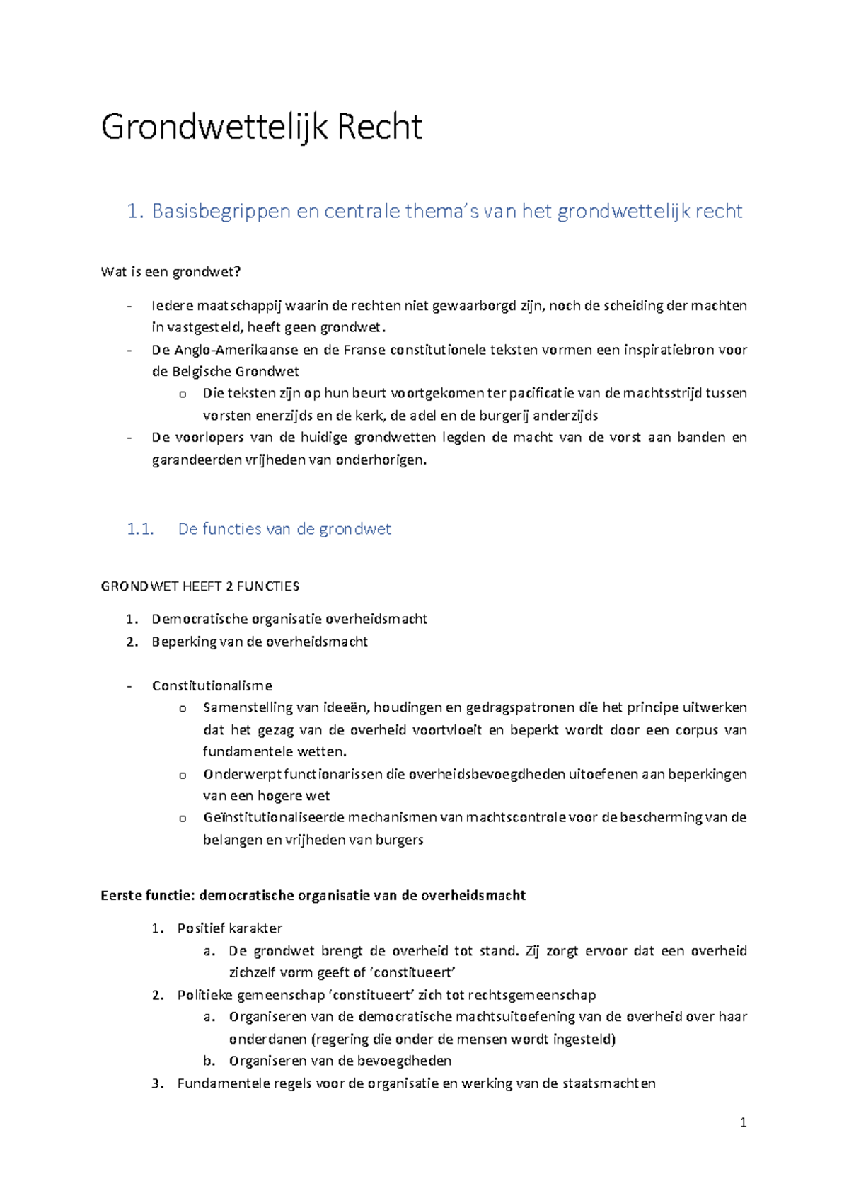 Grondwettelijk Recht 1: Basisbegrippen en Functies van de Grondwet ...