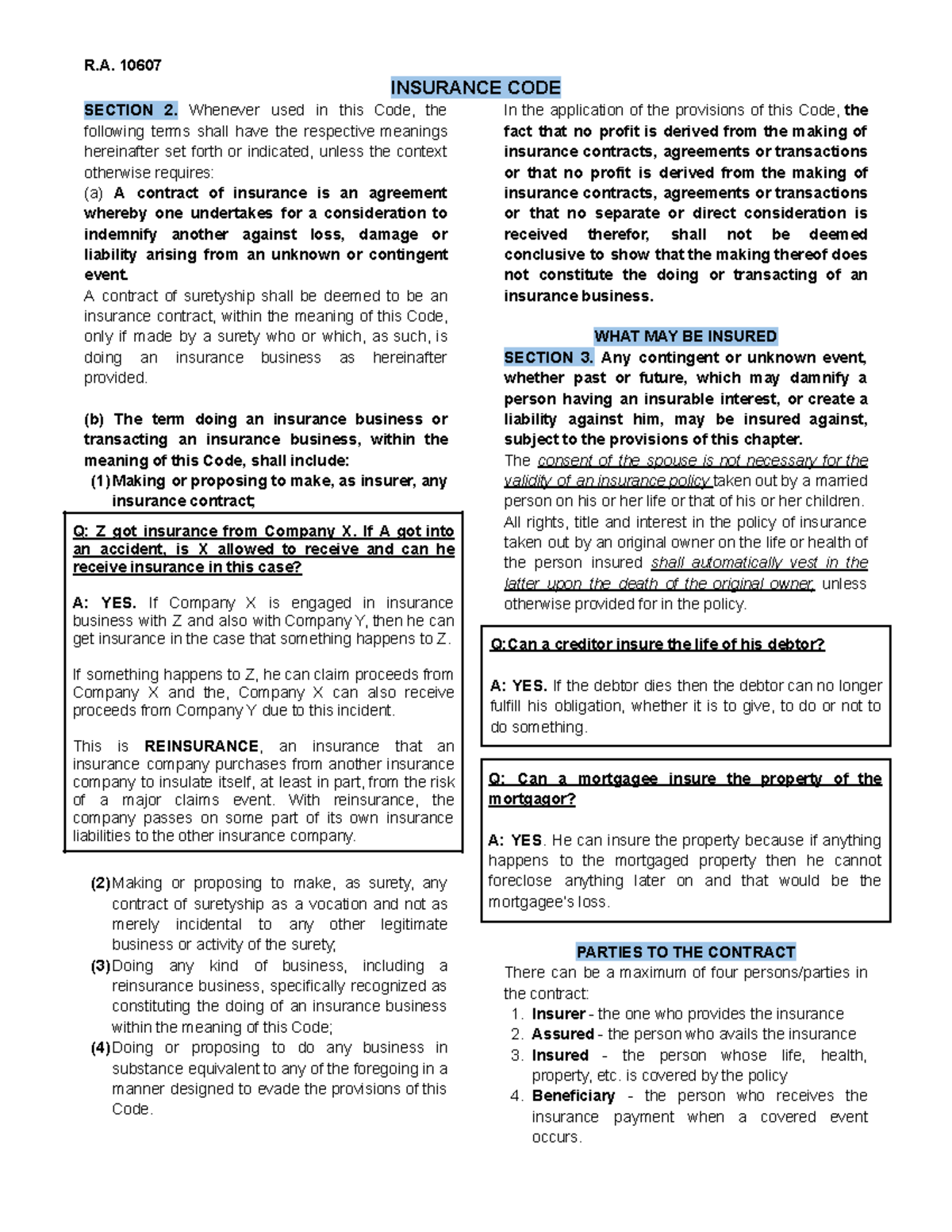 R.A. 10607 Insurance Code: Key Provisions and Concepts Explained - Studocu
