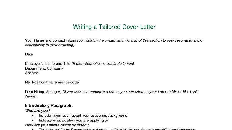GEP1001 - Tailored Cover Letter Format Guide - Studocu