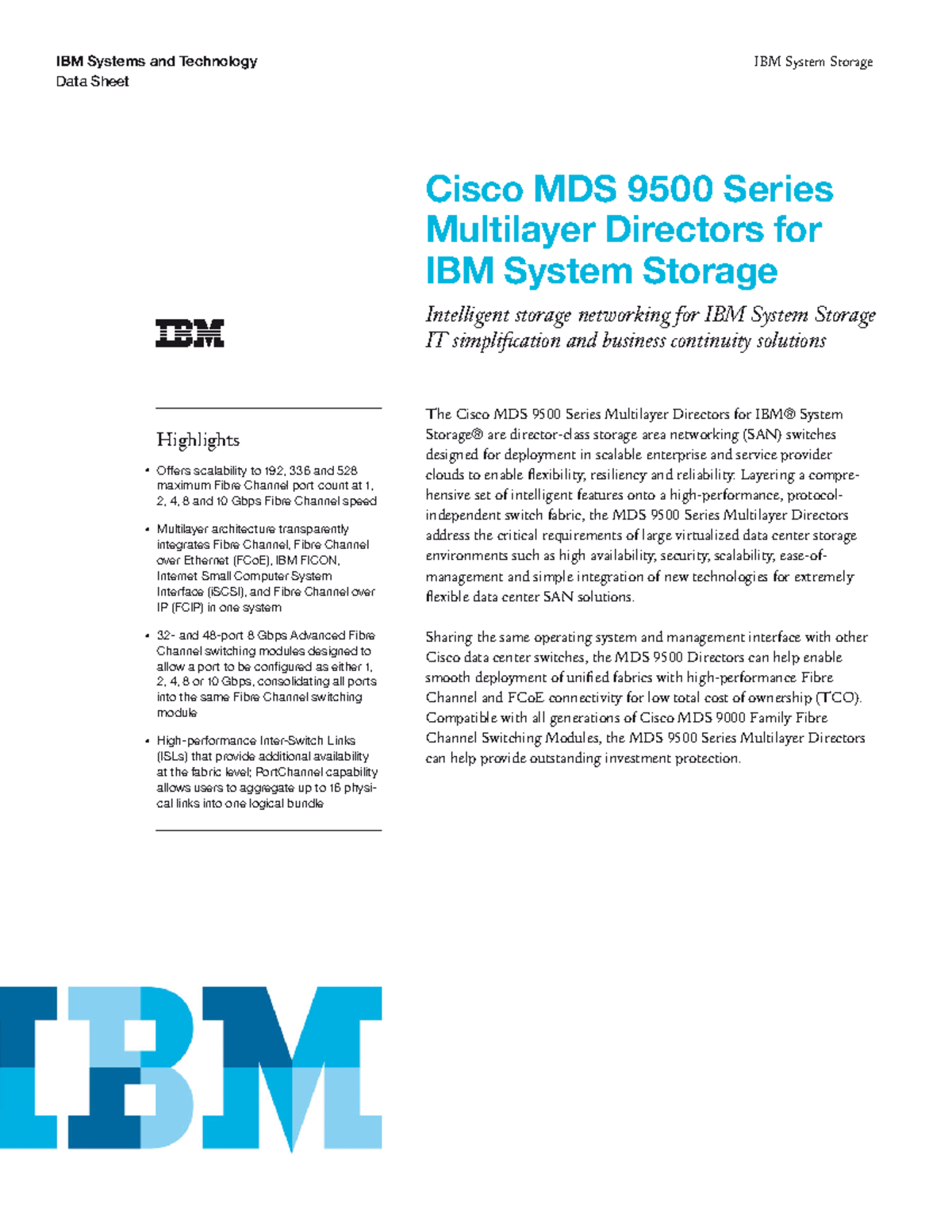Cisco MDS9500 Data Sheet - Data Sheet Cisco MDS 9500 Series Multilayer ...