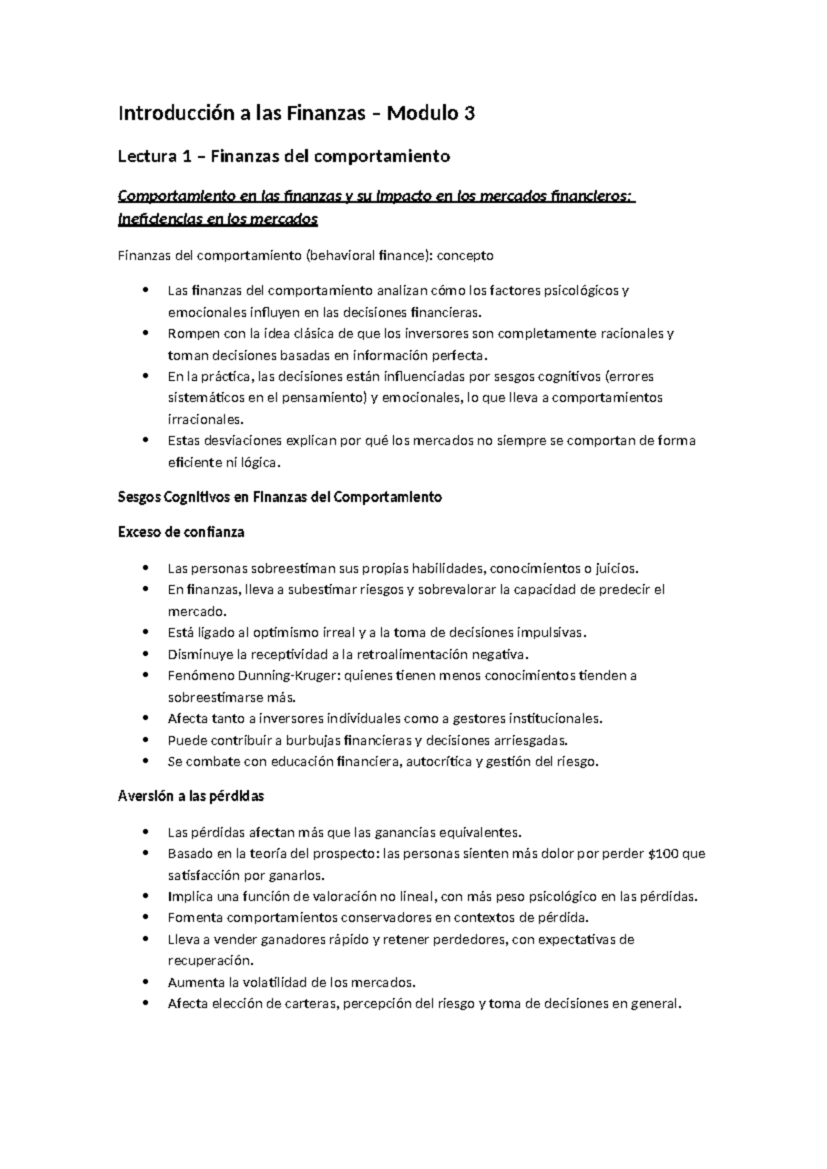Introducción a las Finanzas - Módulo 3: Comportamiento y Mercados ...
