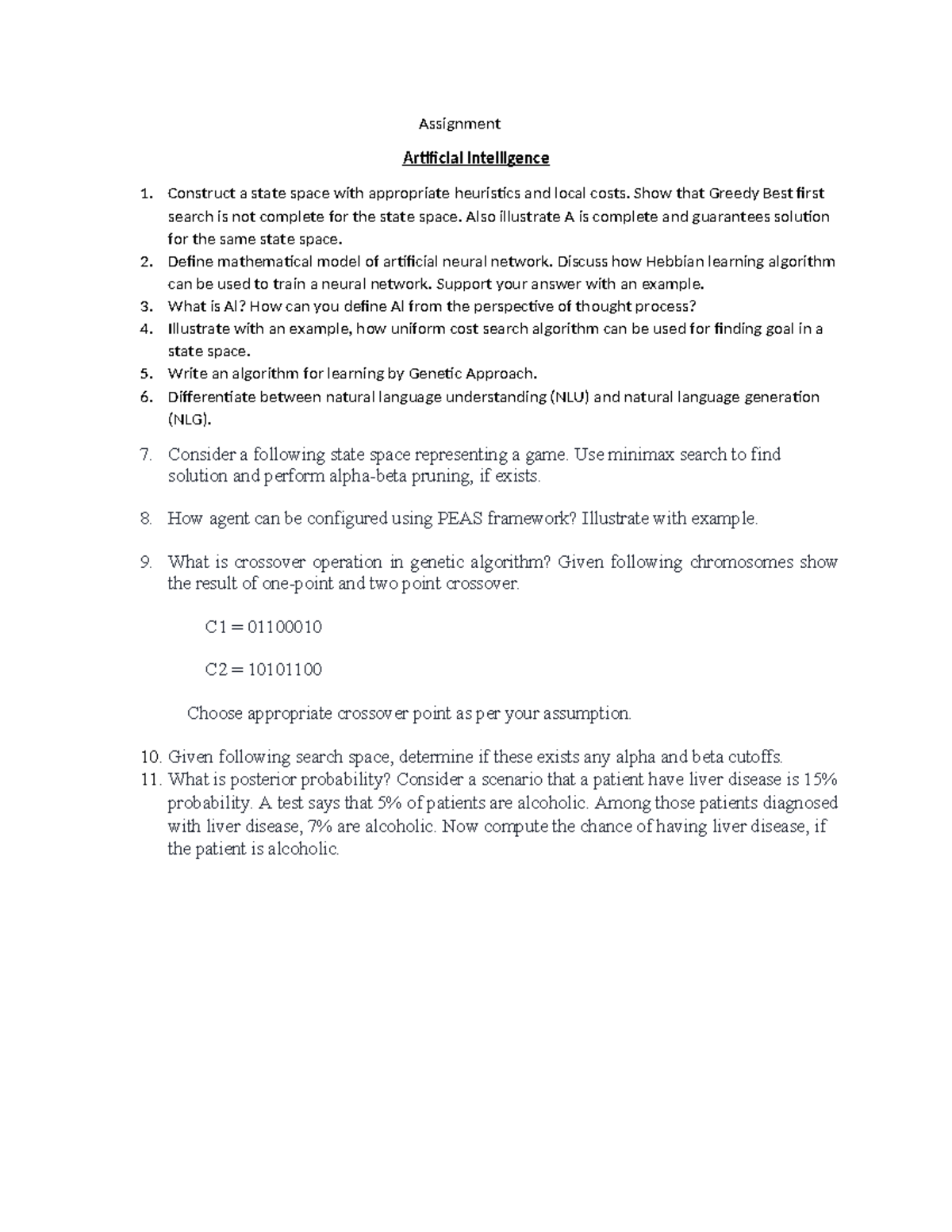 AI 101: Assignment on State Space, Neural Networks, and Algorithms ...